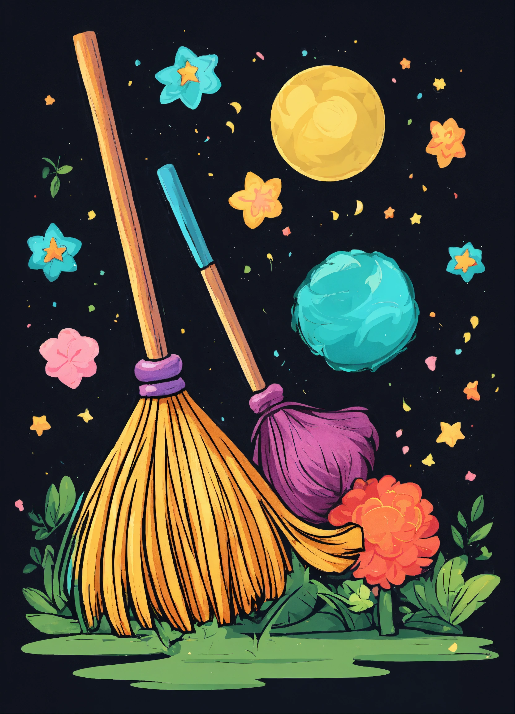 Lexica - Generate a cute magical brooms illustration, 4K resolution ...