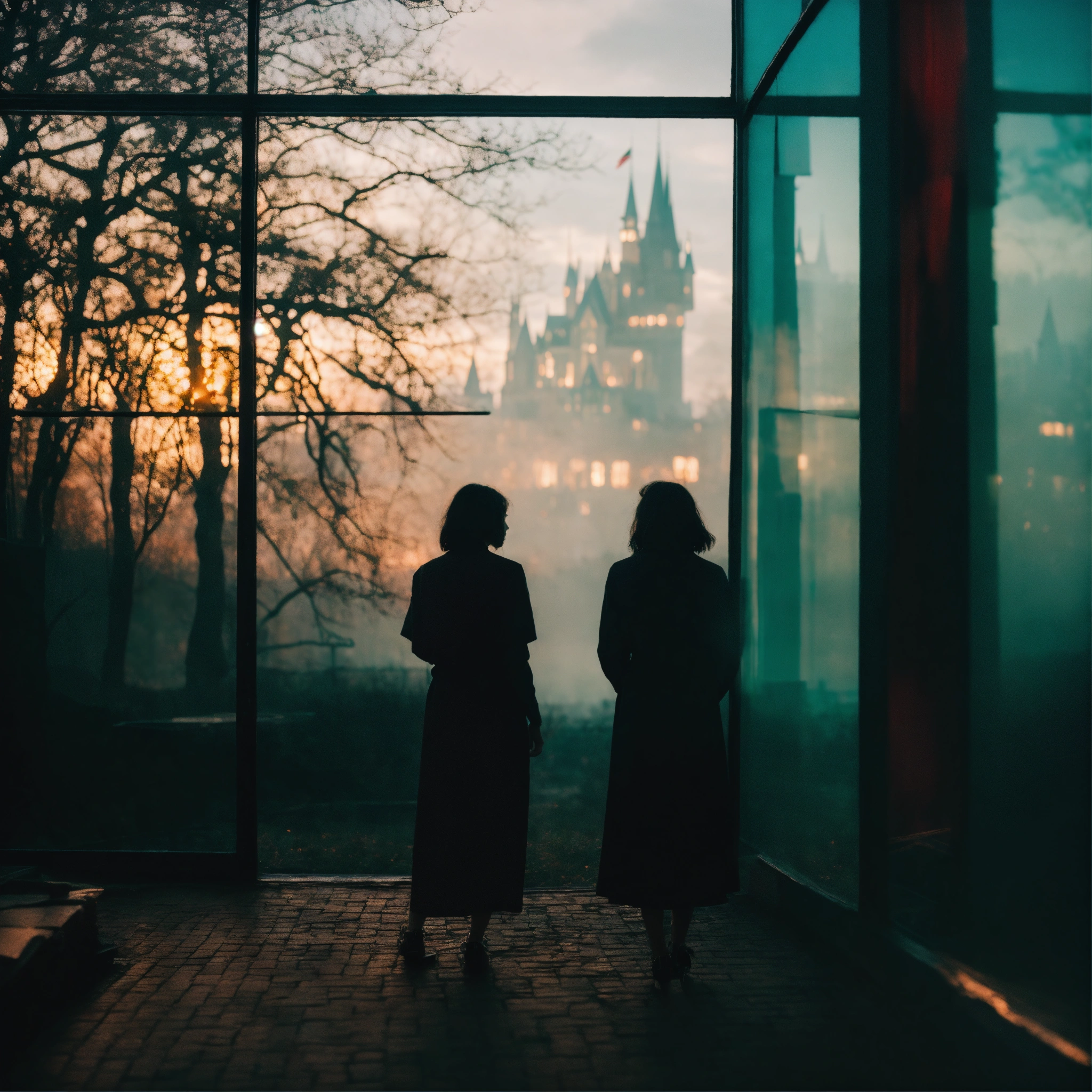 Lexica - Blurry glass castle in background, analog photography, pale ...