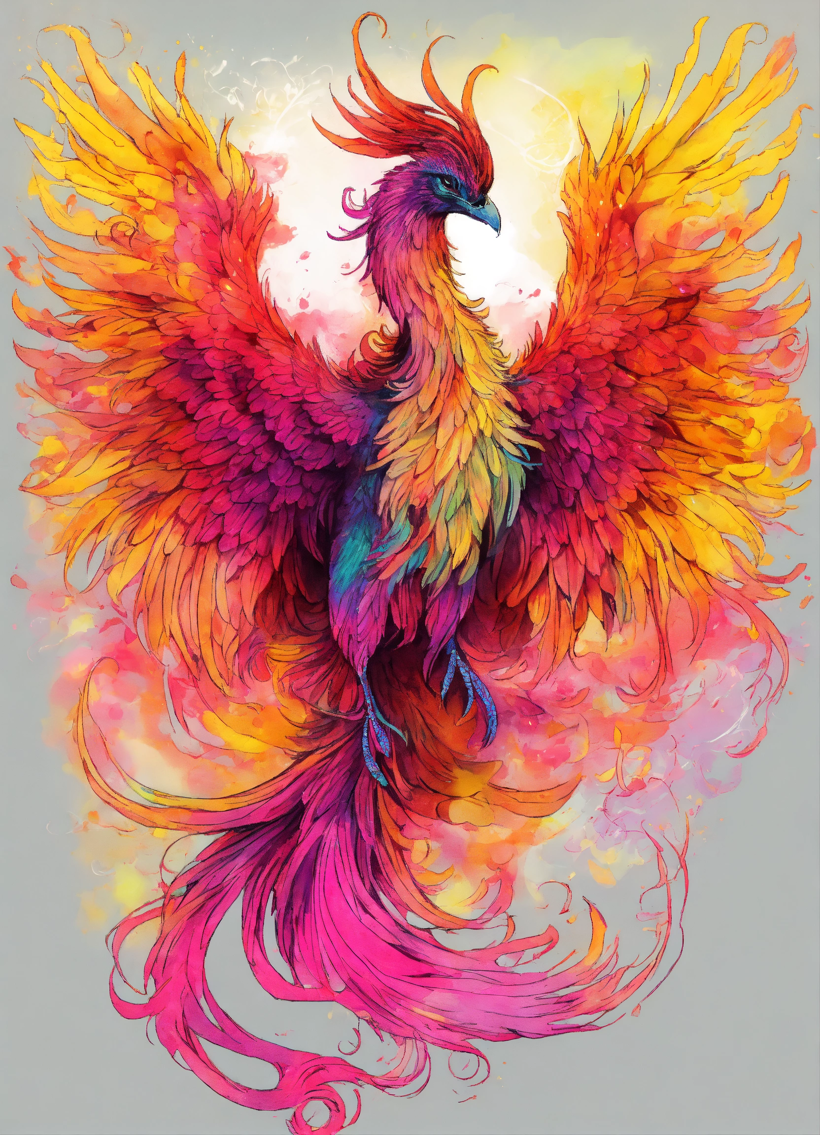 Lexica - INK DRAWING MYSTICAL and magical phoenix in fluo colour blend ...