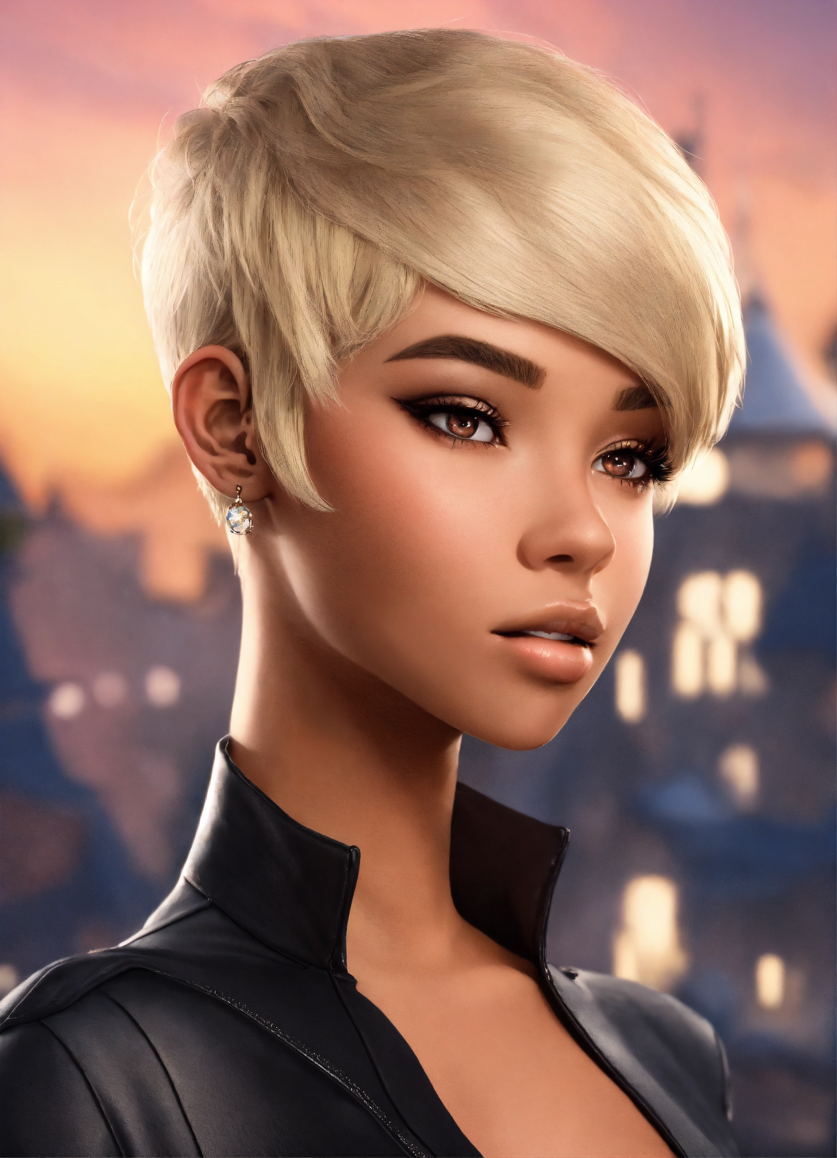 Lexica - Rnb disney anime cartoon blonde pixie cut 3d woman, big smoky ...