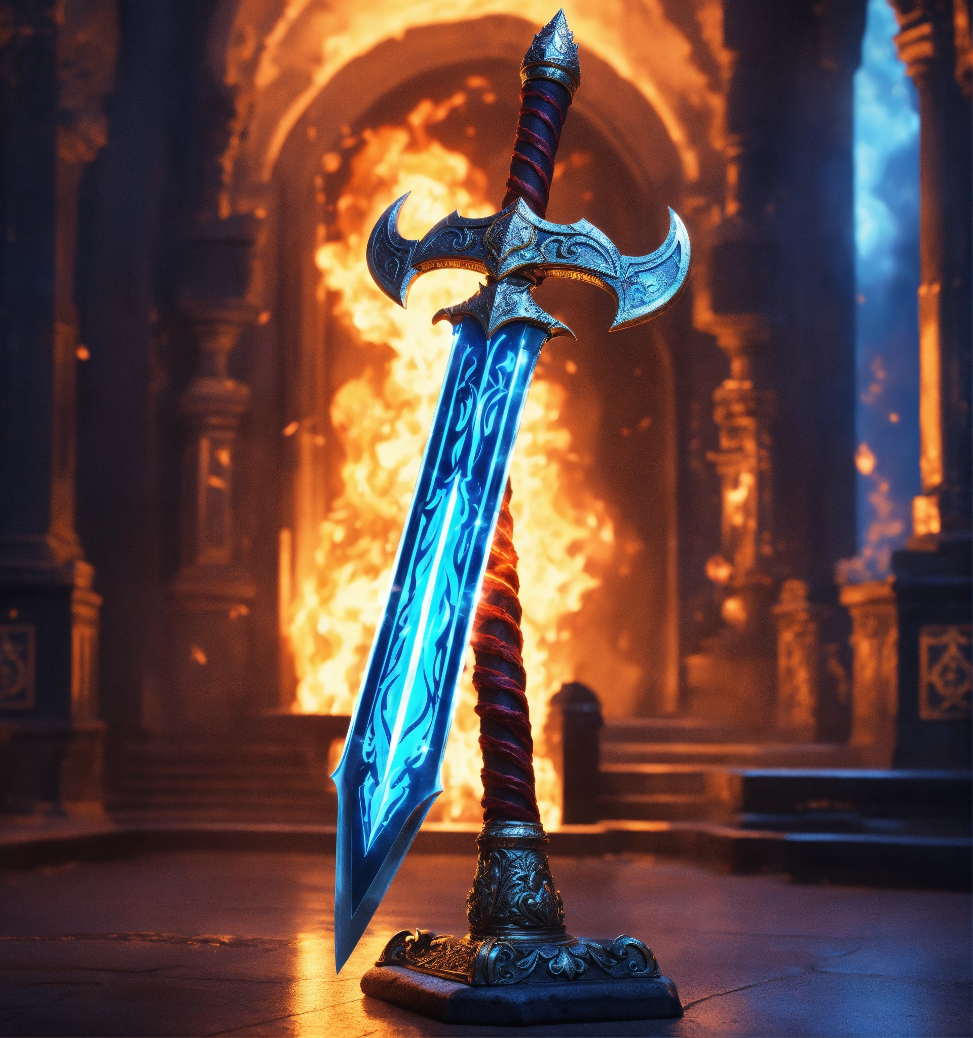 Lexica - A magic draconic blade made of azure flames.