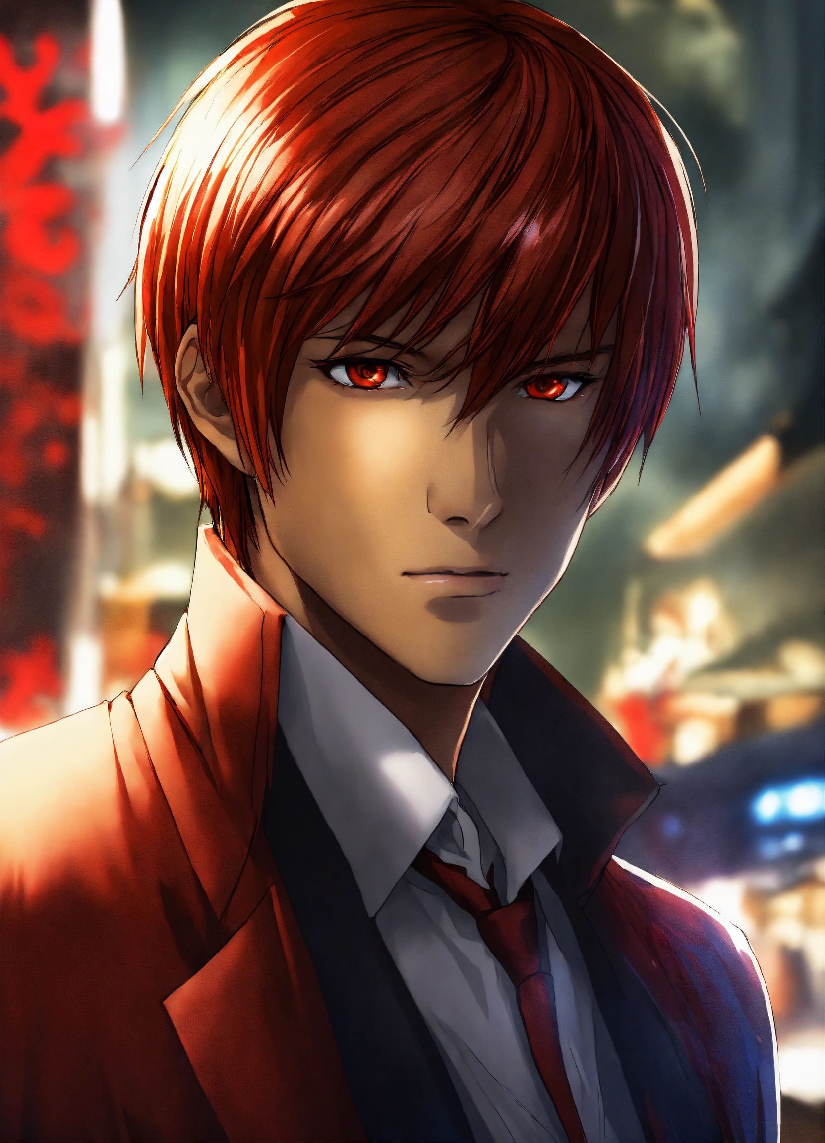 Lexica - Light Yagami regard mystérieux avec les yeux rouge