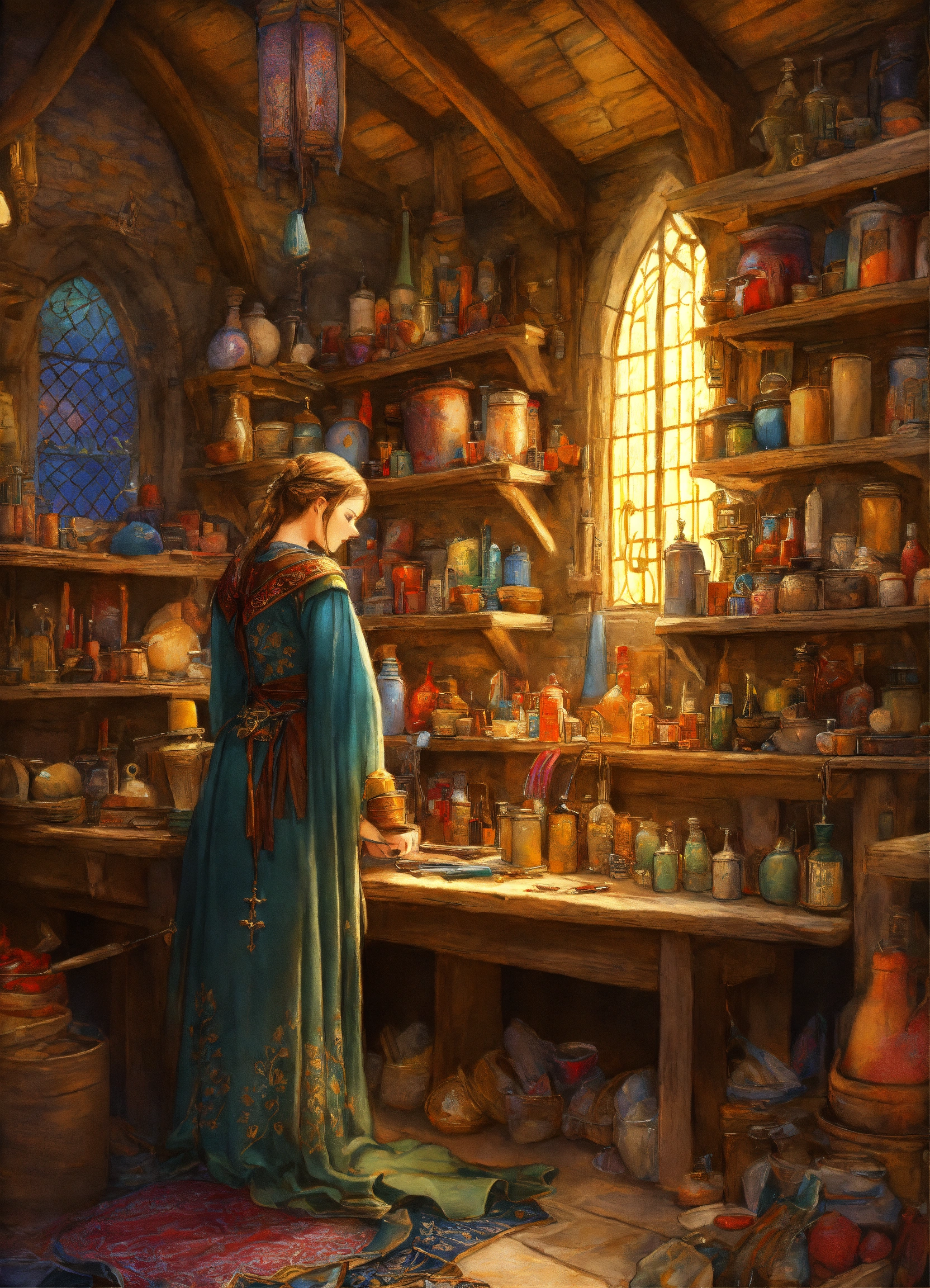 Lexica - Medieval paintor, atelier, fantasy style, drawing, colorful ...