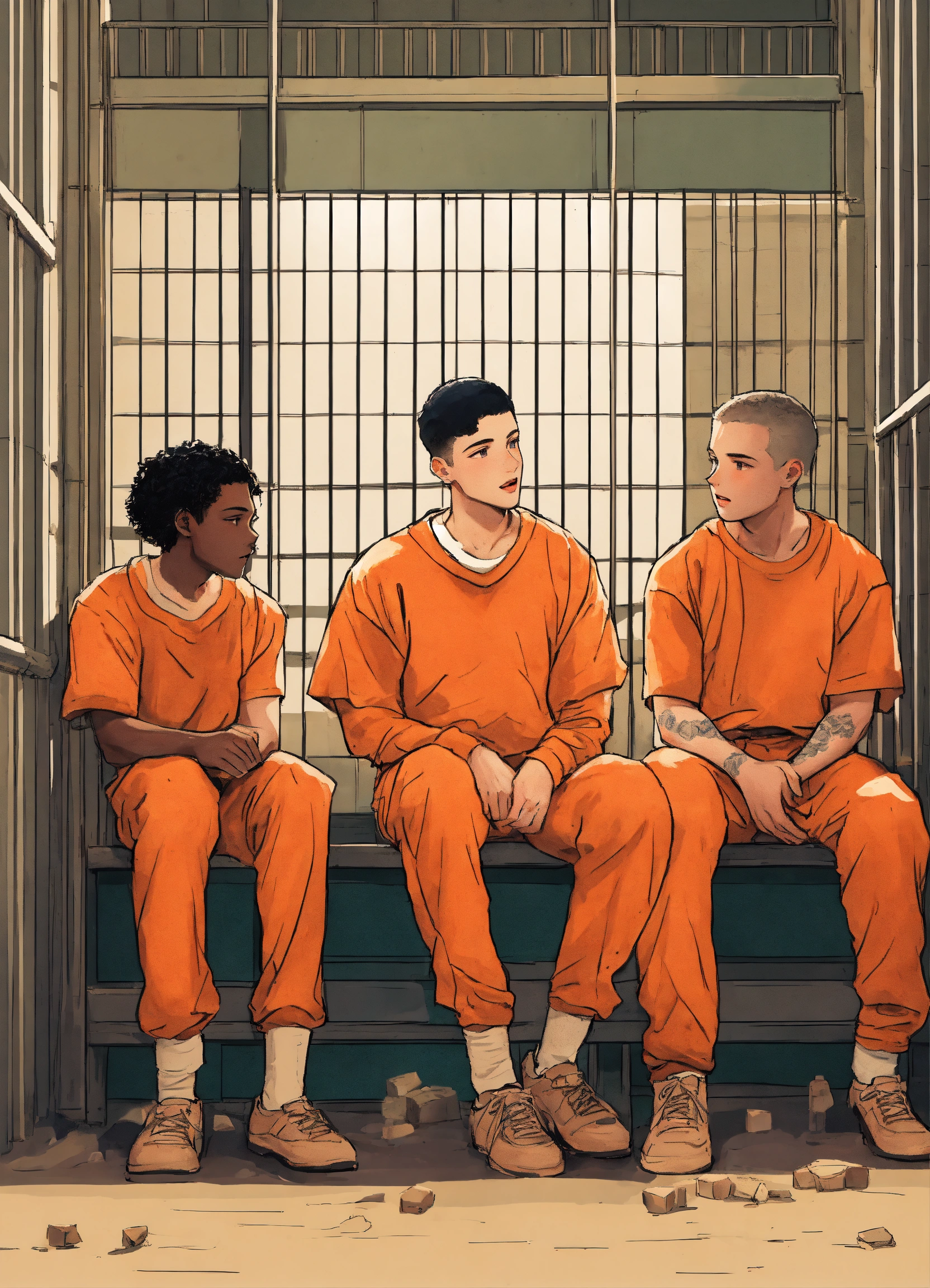 Lexica - Generate an illustration that represents 3 young white inmates ...