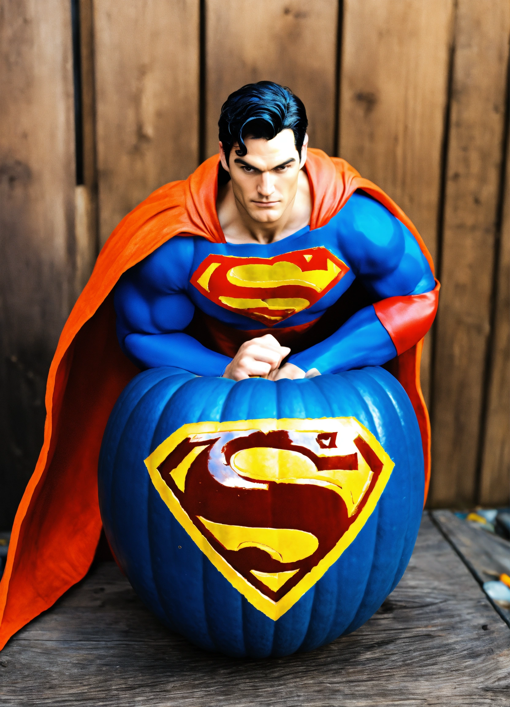 Lexica - Superman inspired realistic carved pumpkin