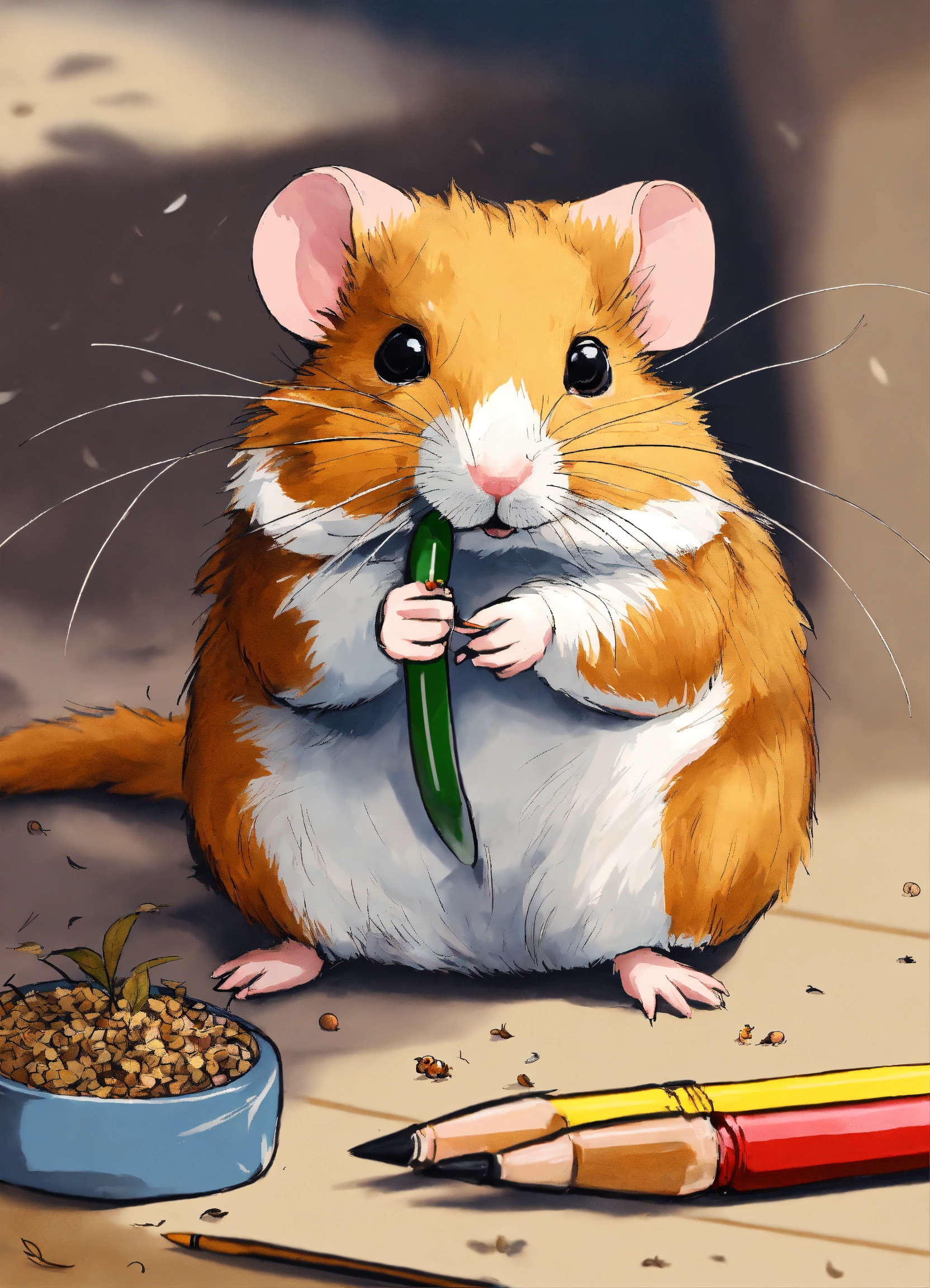 Lexica - Cute hamster runs in a ring, a hamster sits next to him and ...