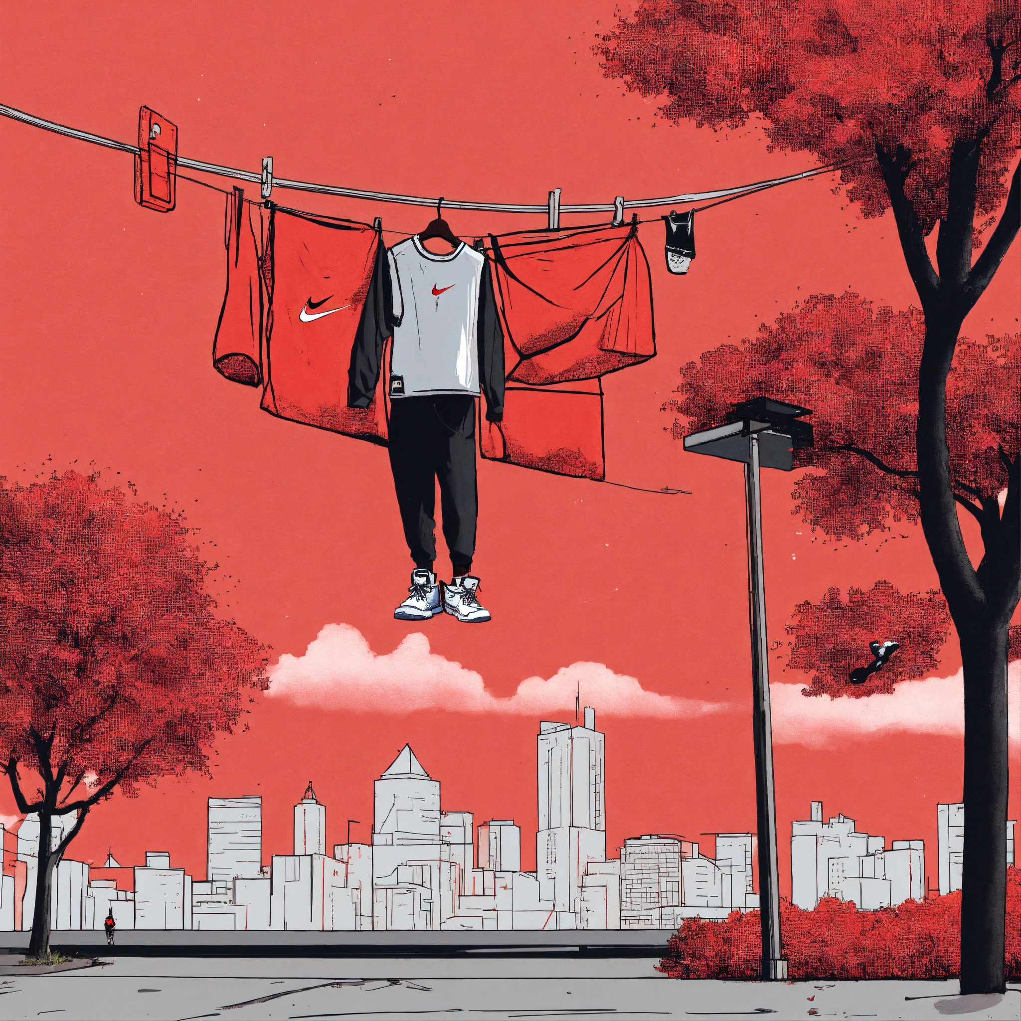 Lexica - Virtual drawing of a red nike dunk panda hanging on a ...