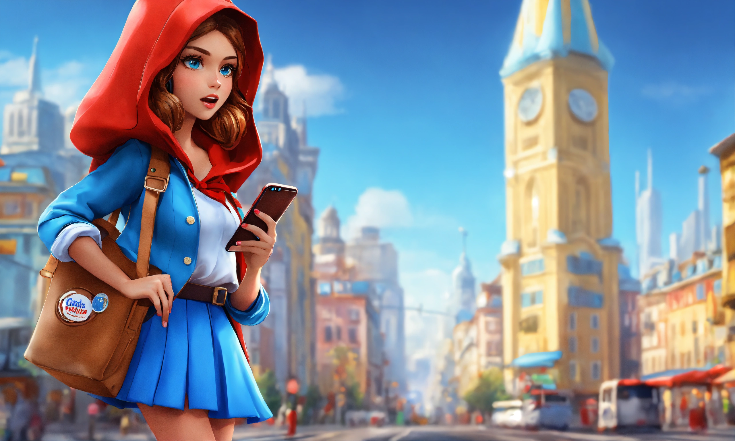 Lexica - Cartoons shocked modern Red Riding Hood, wearing short blue ...