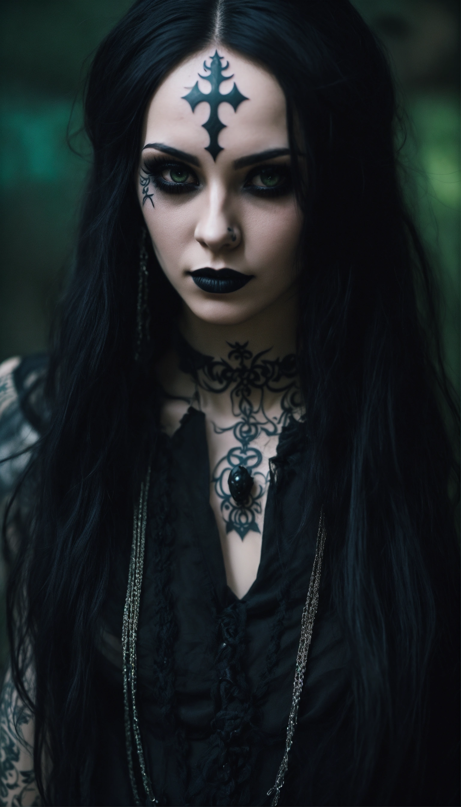 Lexica - A scary girl, full body, pale skin, long crazy black hair ...