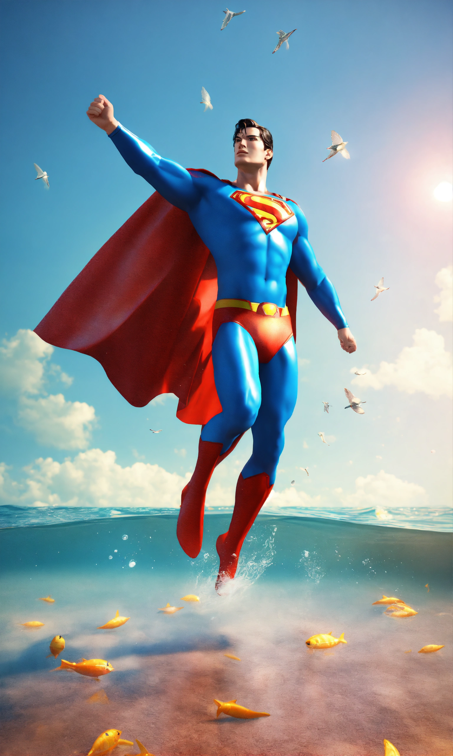 Lexica - Superman swimming on the seaside full-body, colorful ...