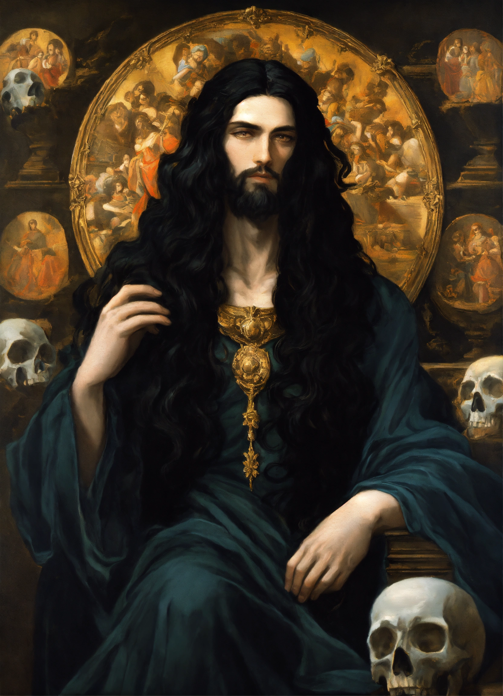 Lexica - Hades with black long hair . Renaissance Painting