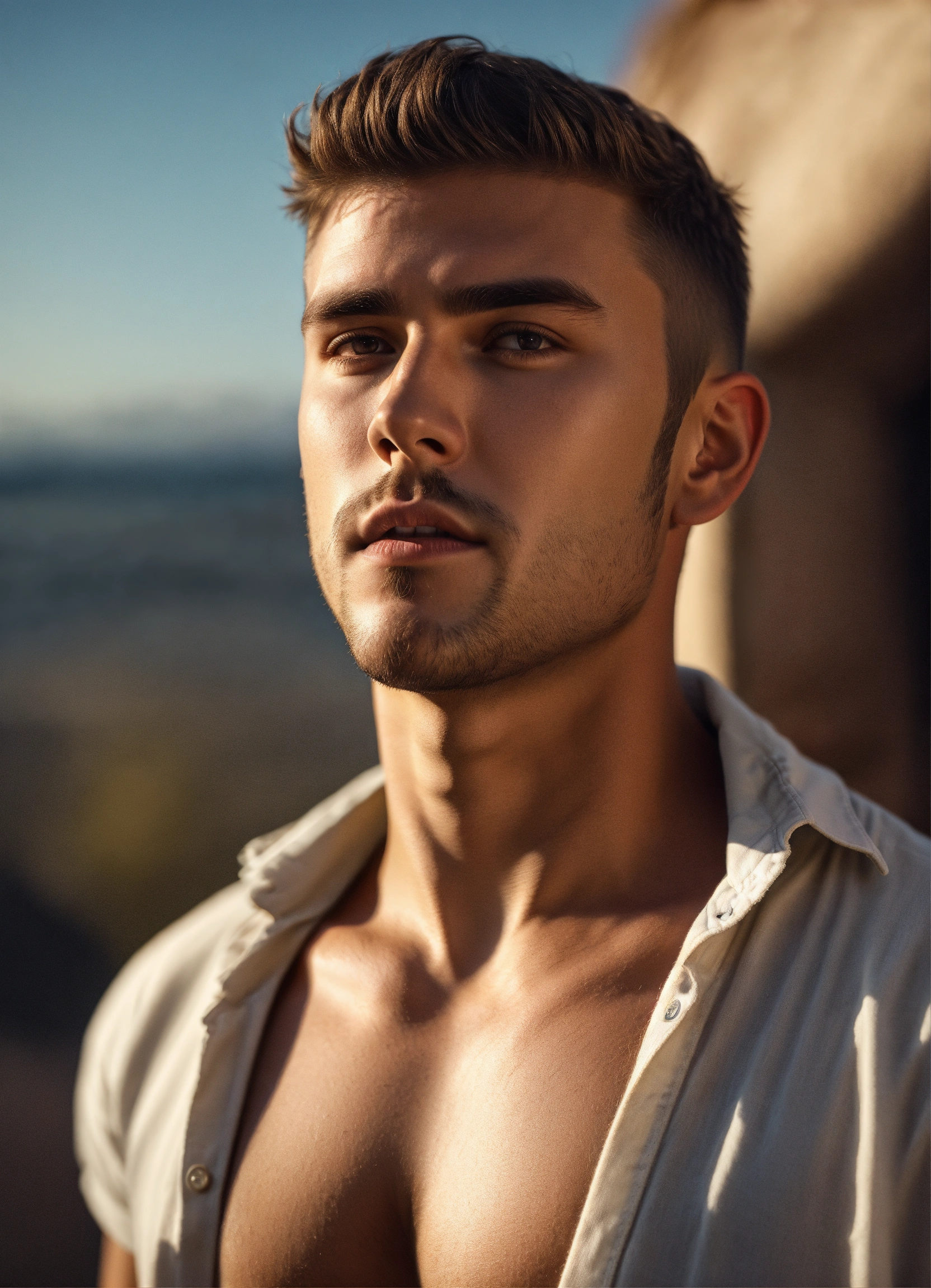 Lexica - Gorgeous well built guy, short buzz cut hair, open shirt ...