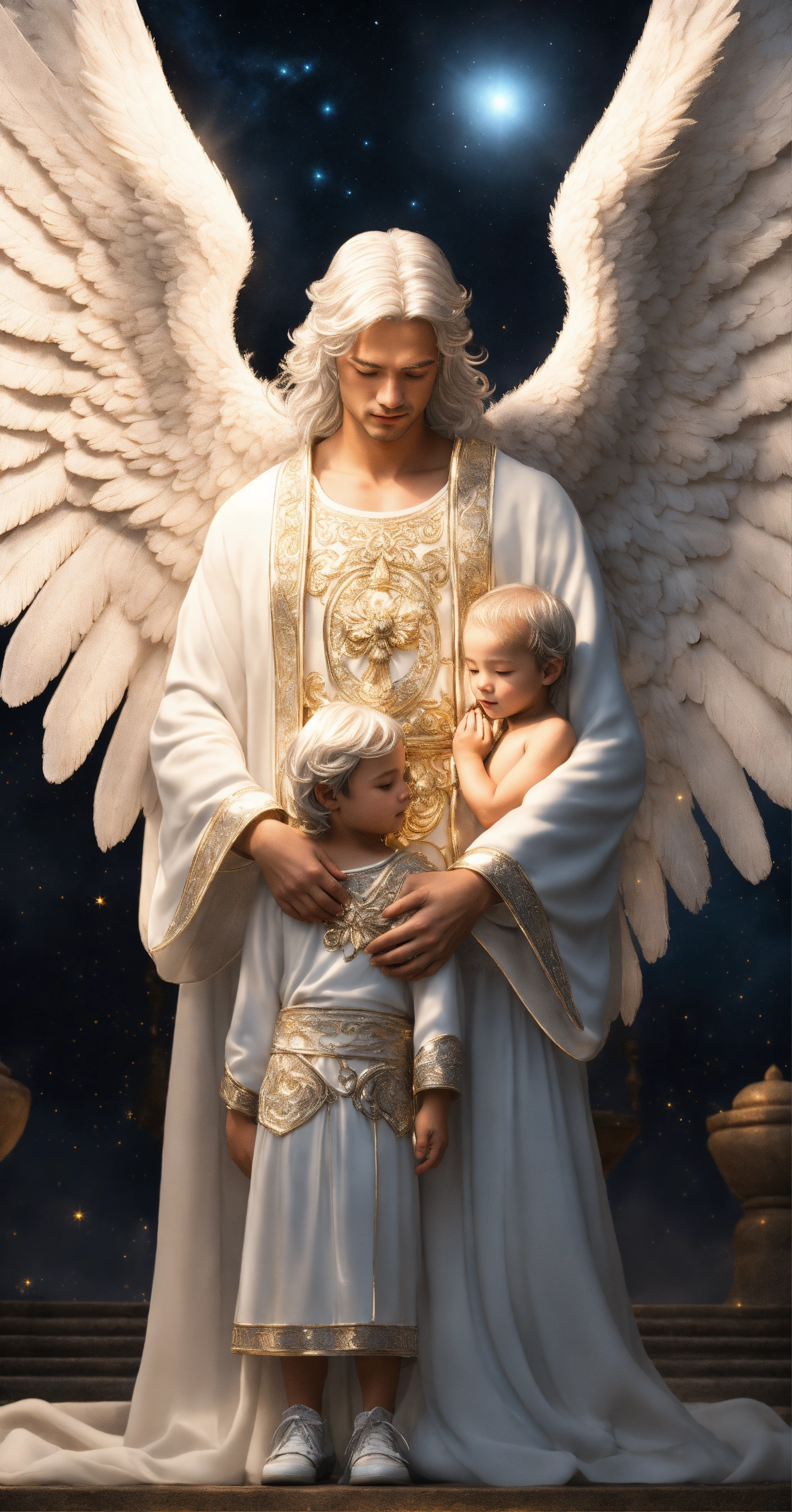 Lexica - 2 male guardian angels with detailed and luminous white angel ...