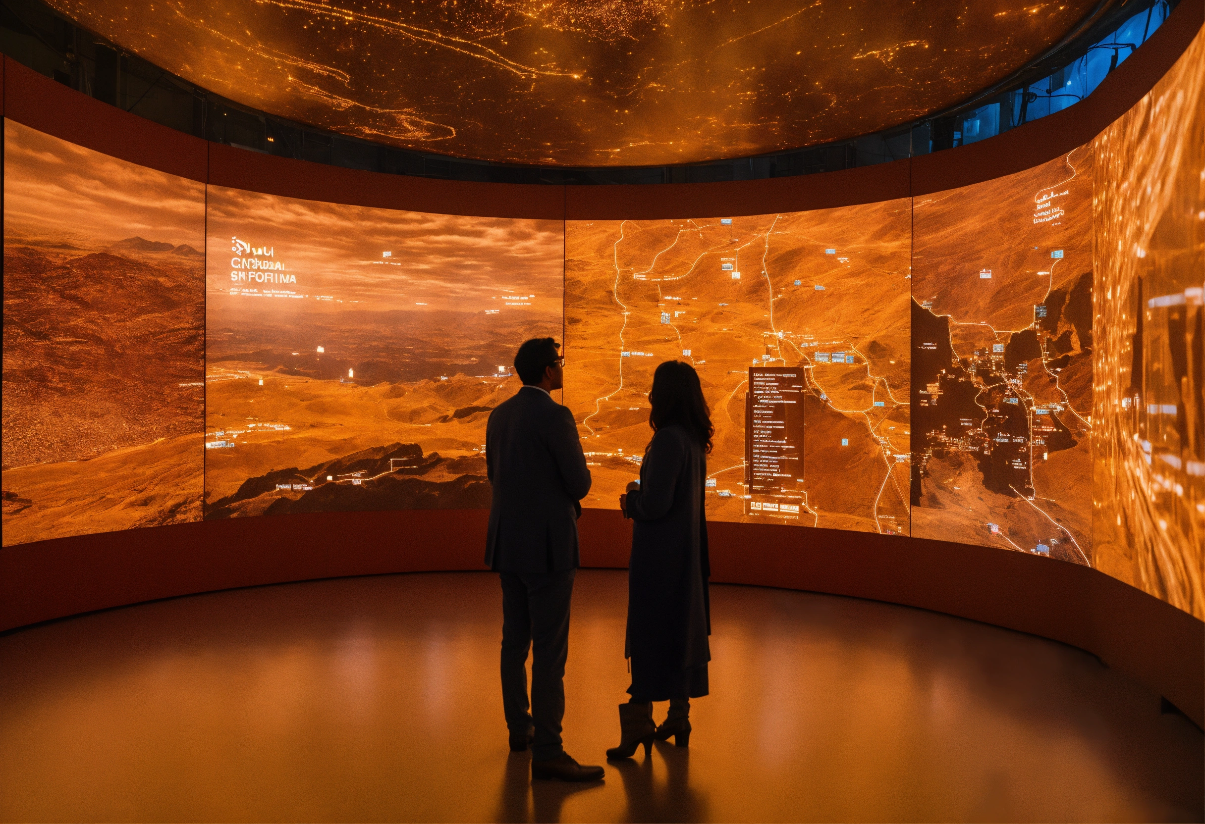 Lexica - A photograph of interior of a small immersive cylinder screen ...