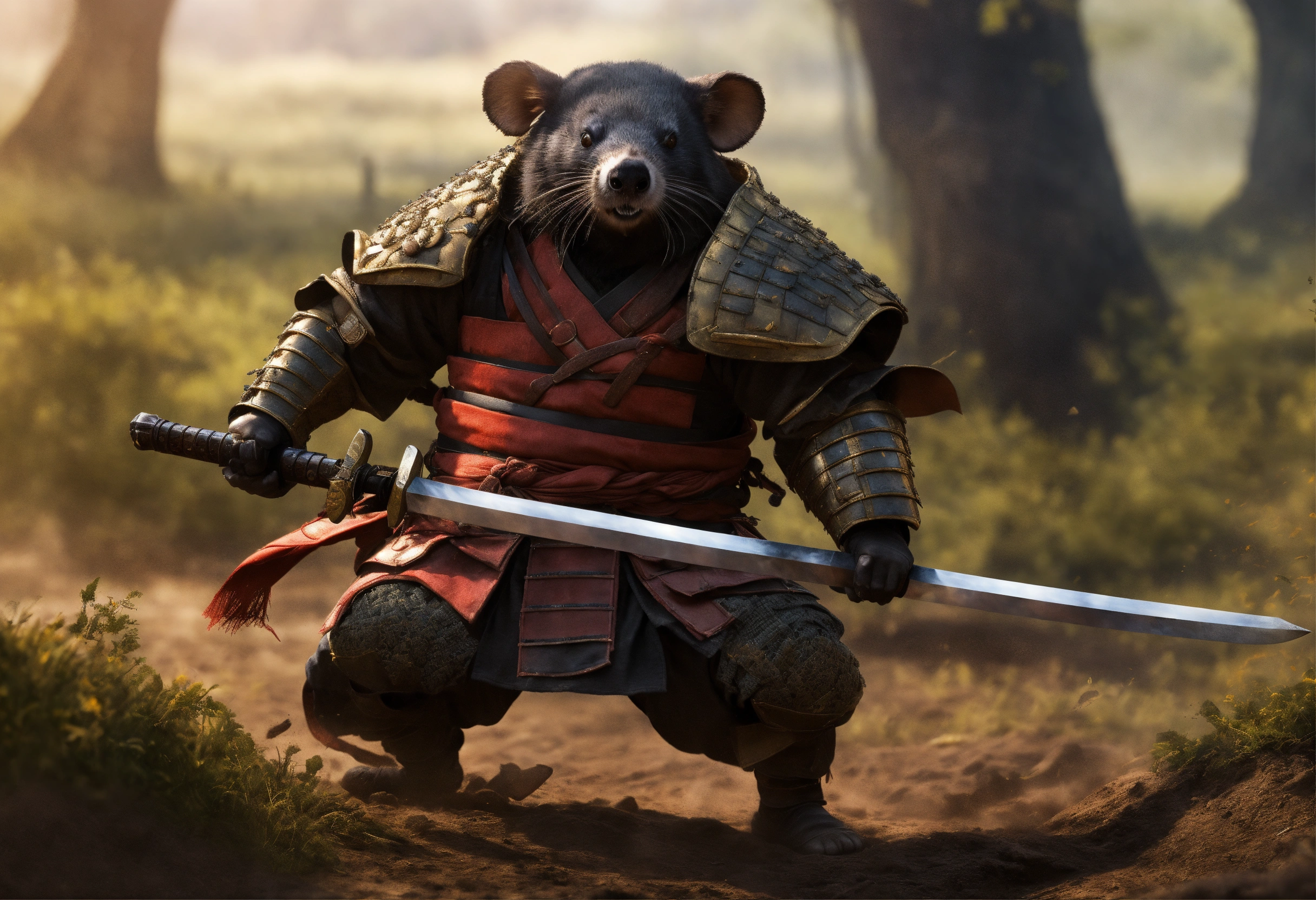 Lexica - Zokar mole samurai with arms. battlefield. hyper realistic.