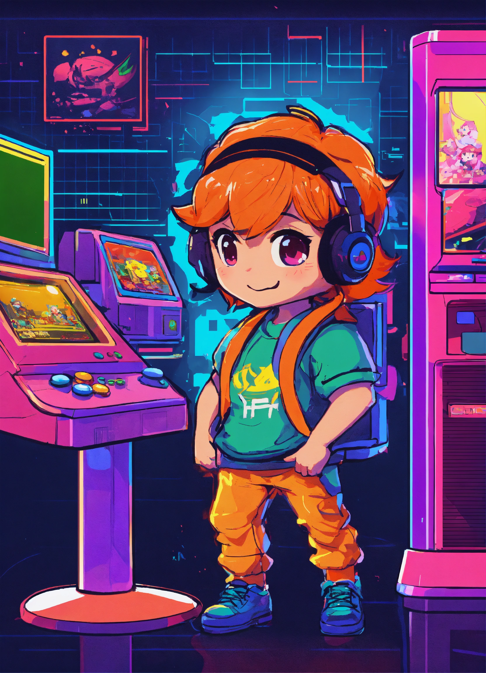 Lexica - Generate AI art in a Chibi 16-bit arcade style, portraying a ...