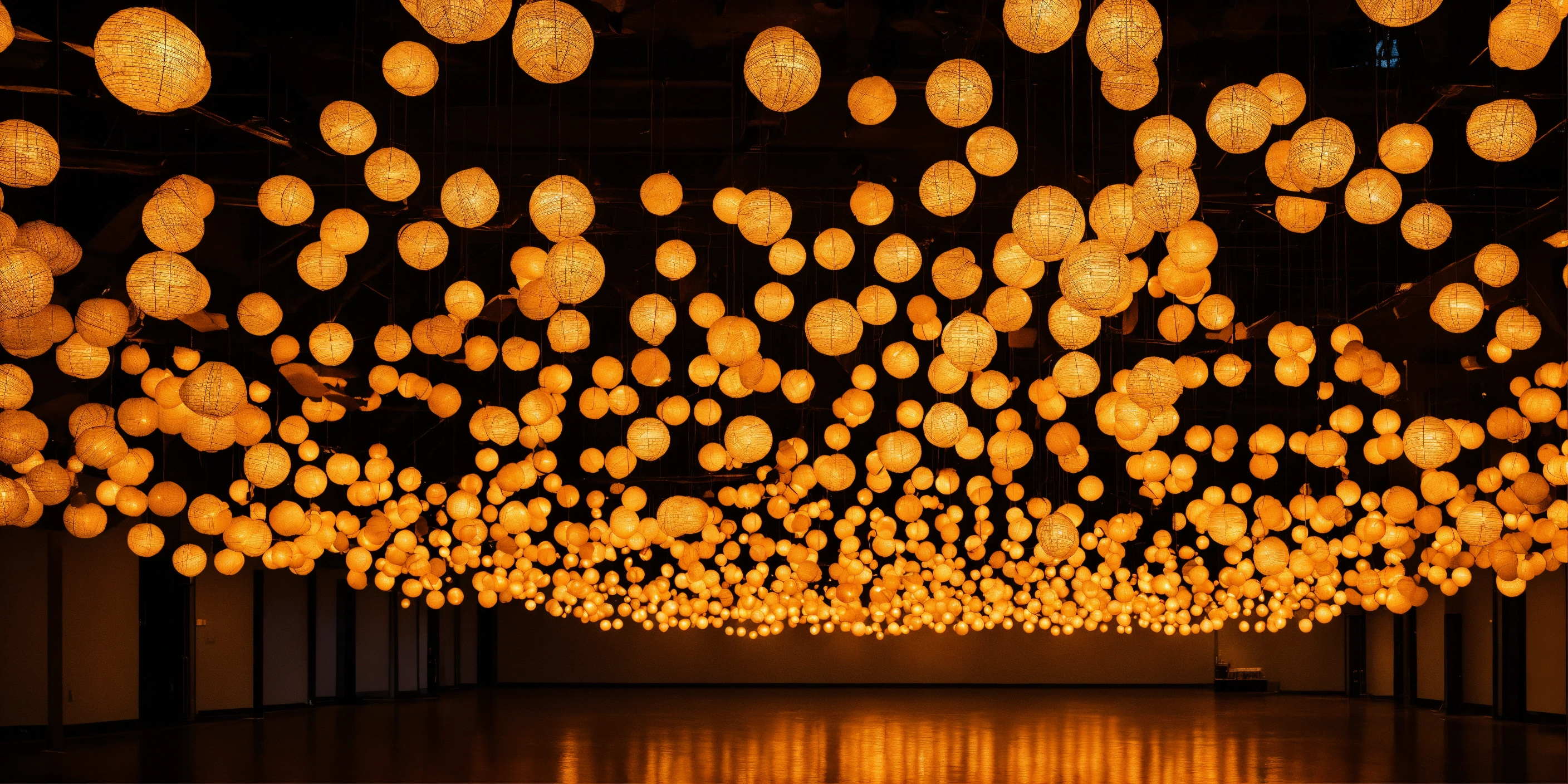 Lexica - "Create an image of 50 radiant light balls suspended in a dark ...