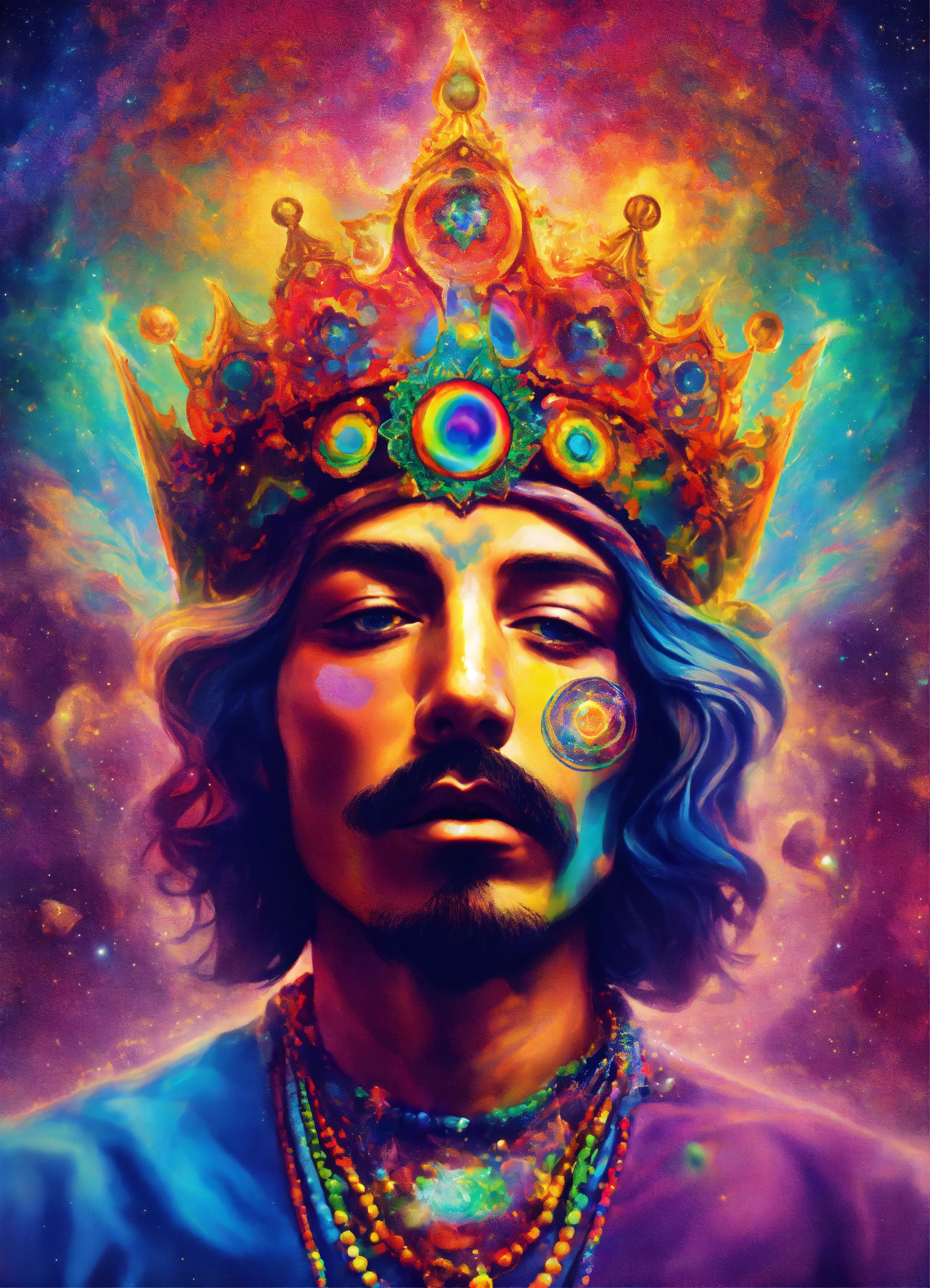 Lexica - Abstract hippy smoking dmt, with universe coming out of his ...