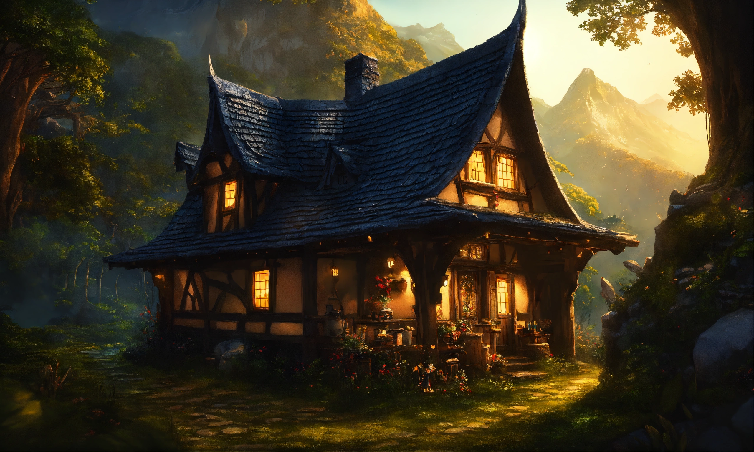 Lexica - Epic beautiful shot of a ultra detailed and small elves house ...