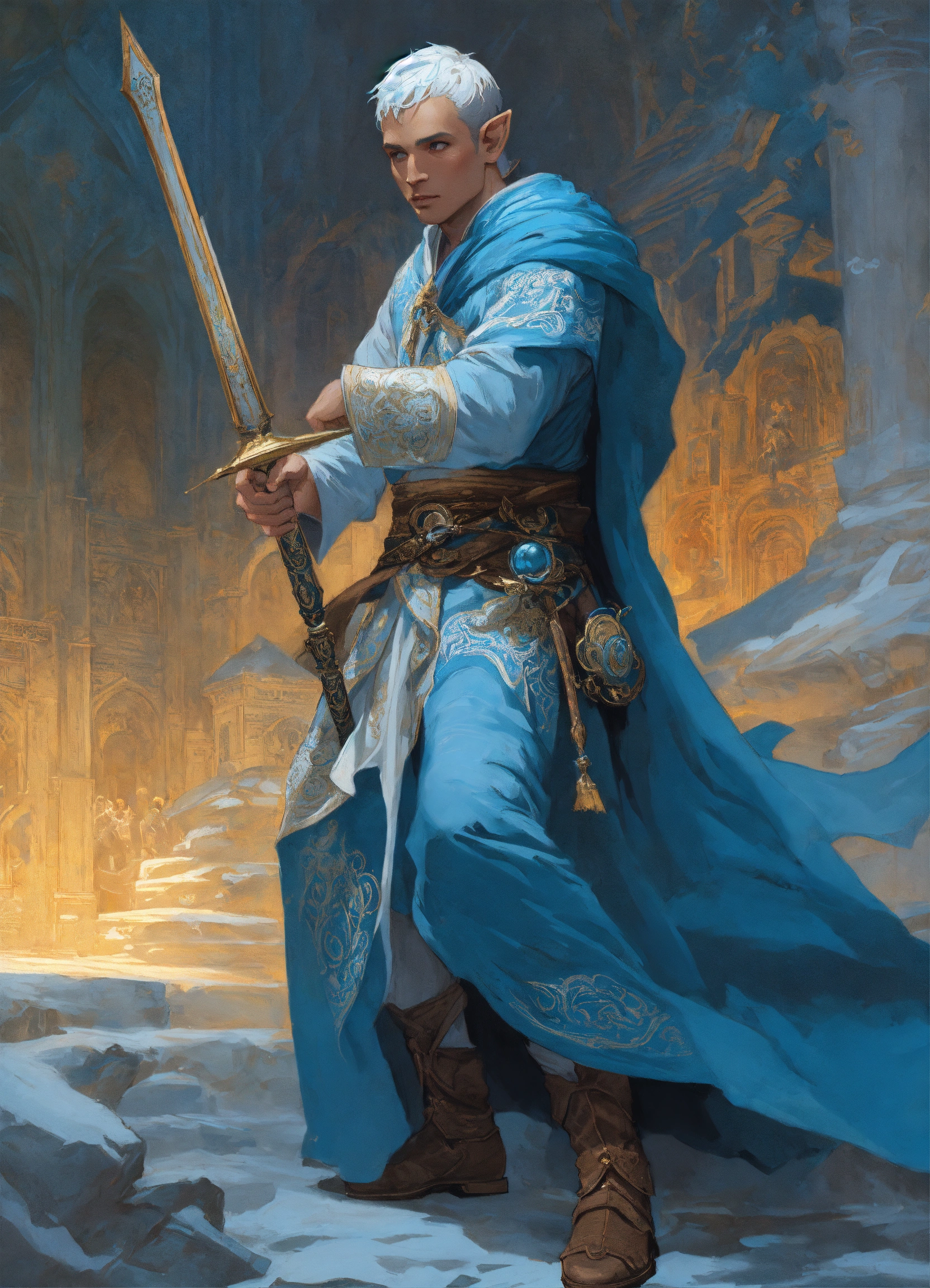 Lexica - Male elf, ice blue skin color , white white short hair ...