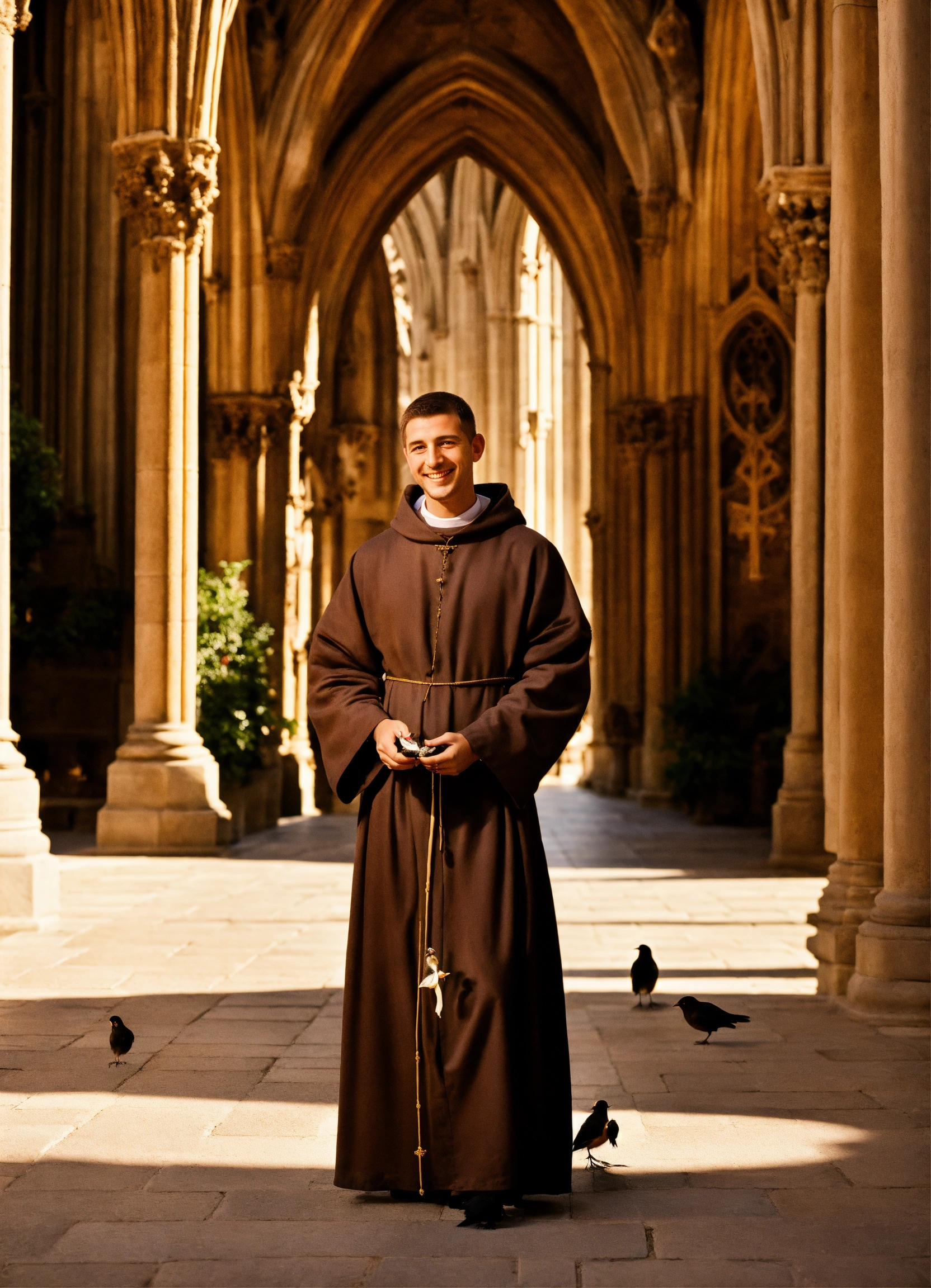 Lexica - Front portrait Photography, a smiling joyous, St. Francis of ...