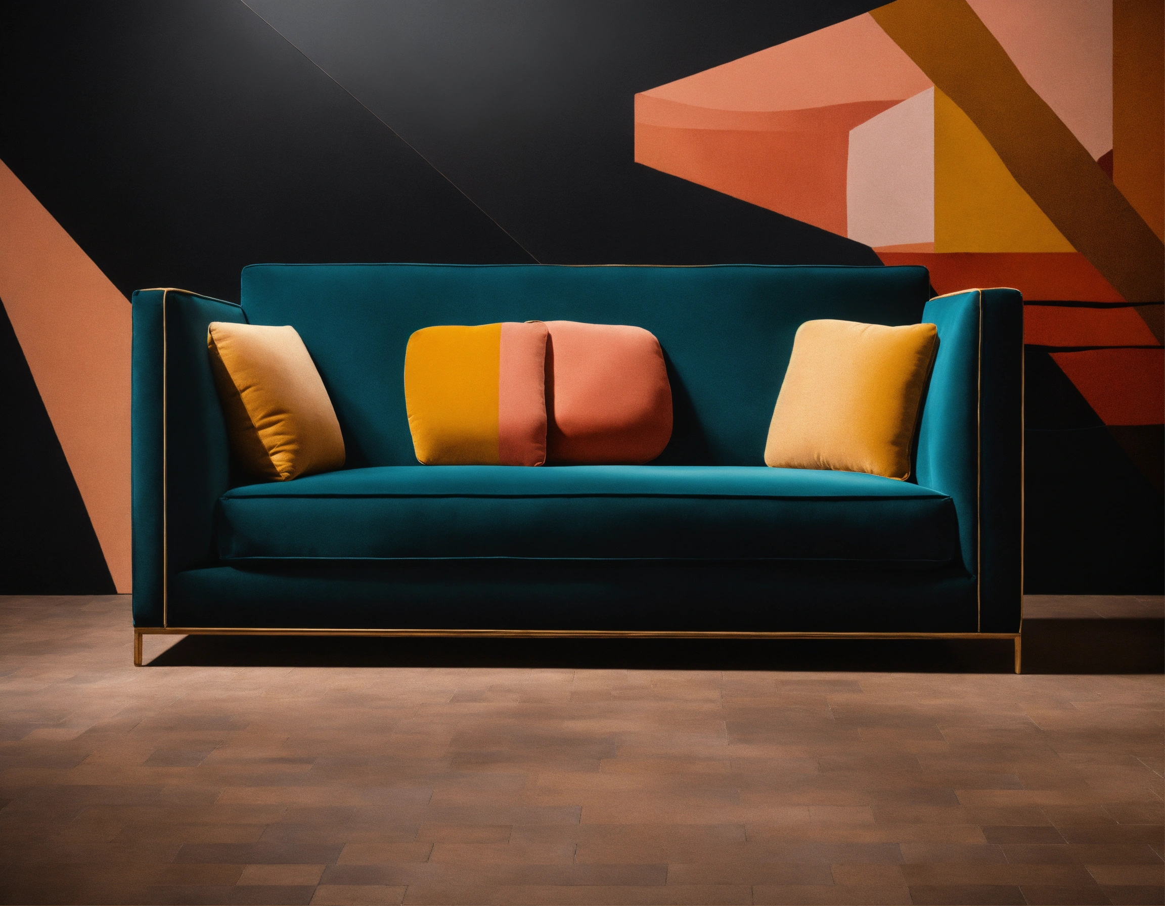 Lexica - Cubist sofa in René Magritte design on black background