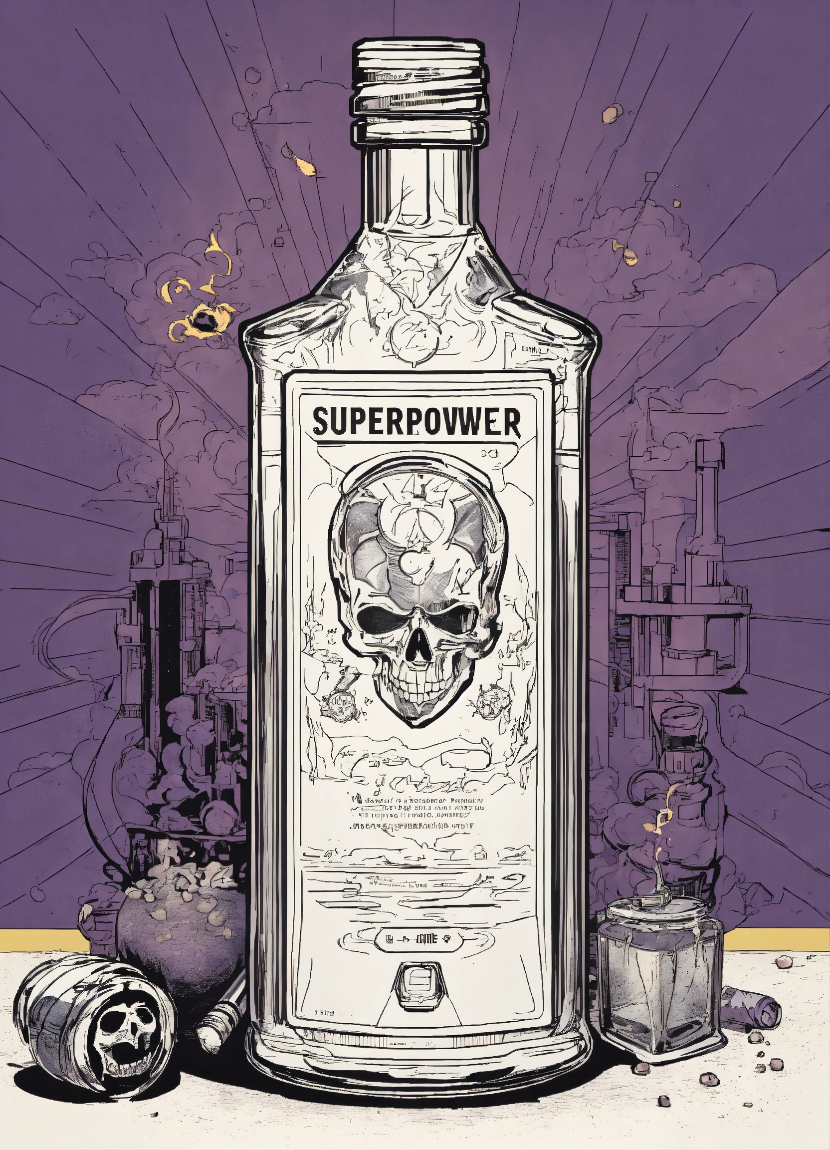 Lexica - A bottle of superpower poison, line art, vector