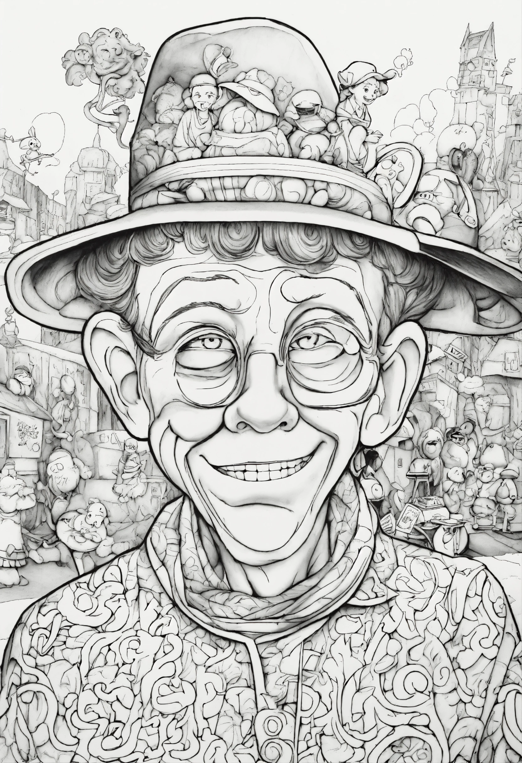 Lexica - Coloring page for adults, whimsical art, MAD Magazine ...