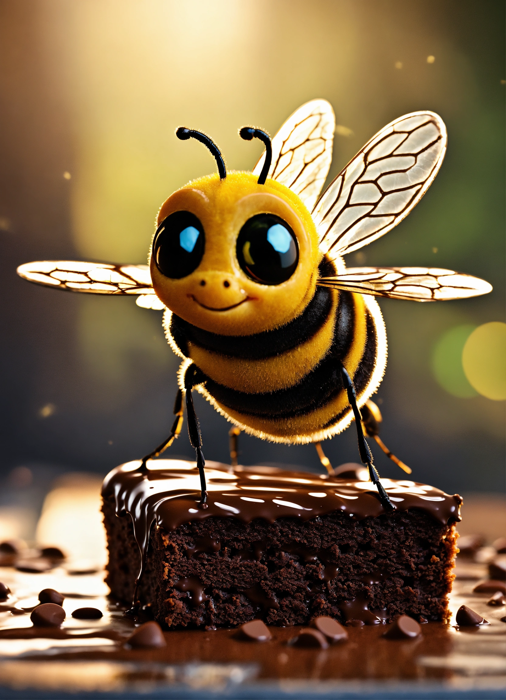 Lexica - A 3D full body pixar bee flying up a beautiful brownie of ...