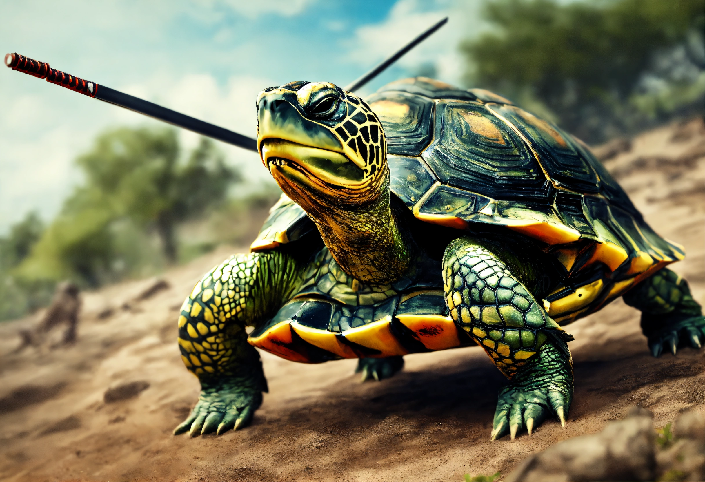 Lexica - Turtle Samurai. Battlefield. Hyper realistic.