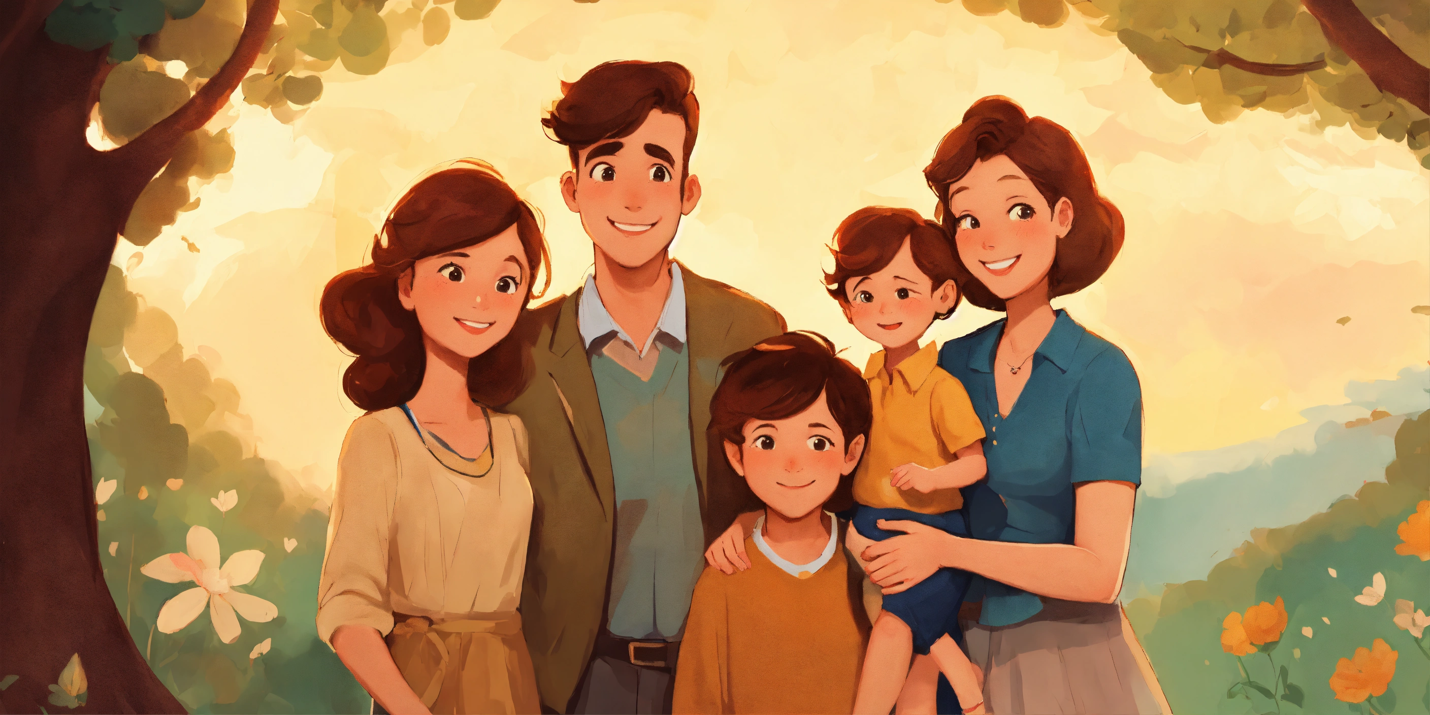 Lexica - Portrait of a happy cartoon family with two woman and a boy ...