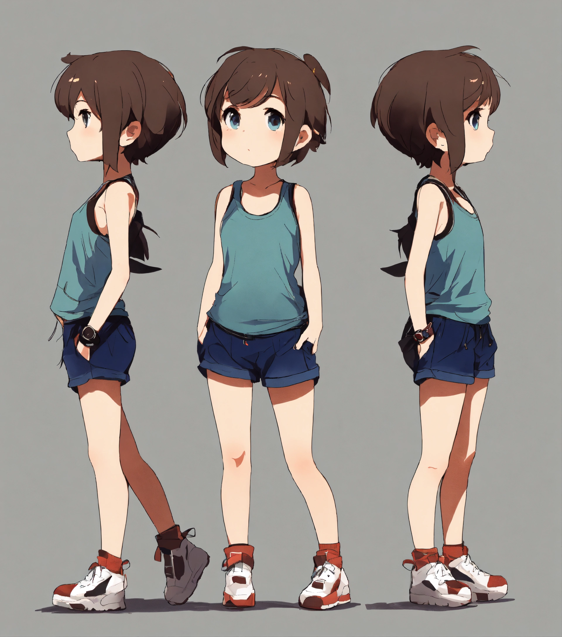 Lexica - Short haired girl wearing tank top and shorts, walking, game ...