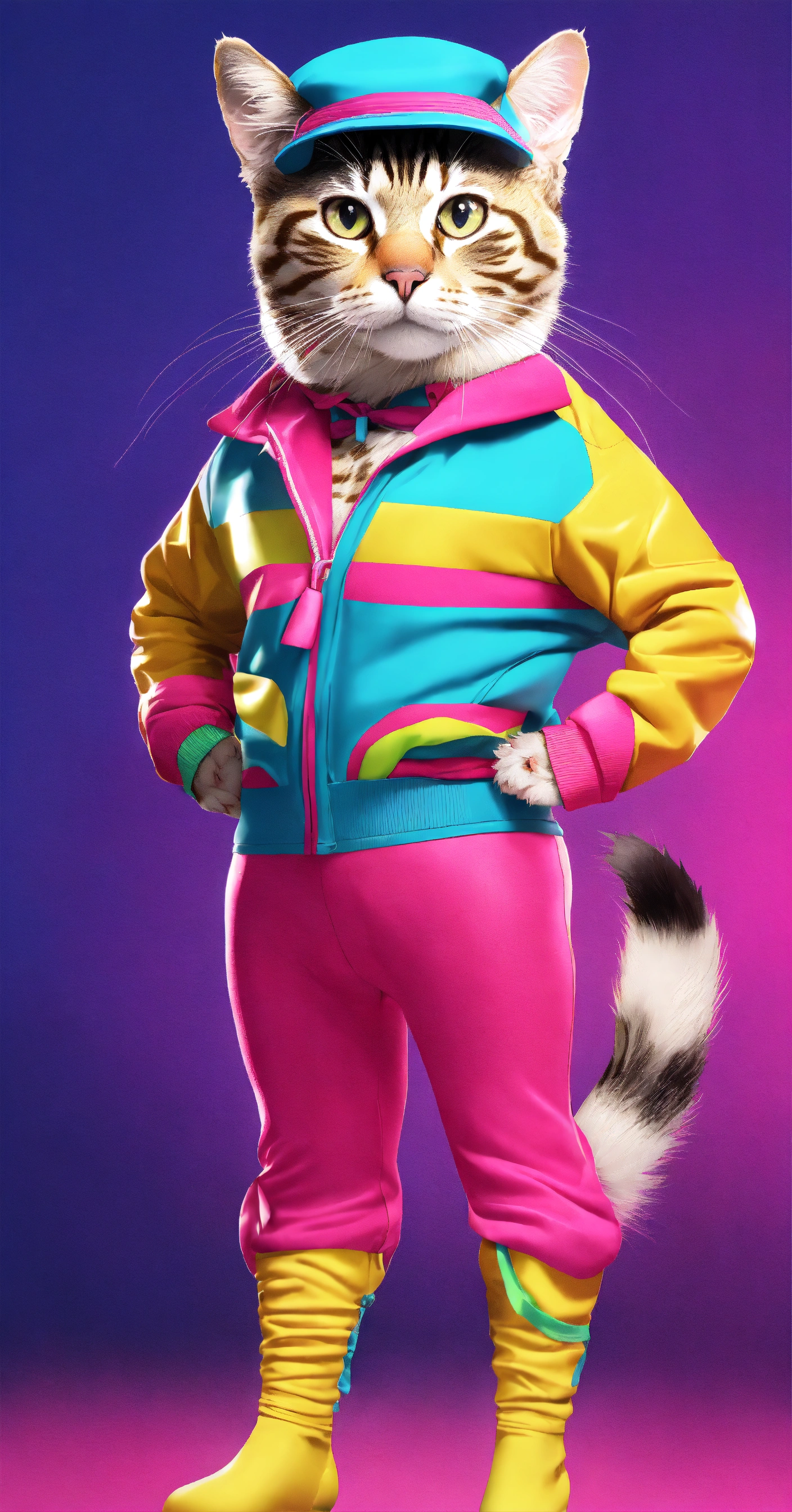 Lexica - Create an image of a cat dressed as a retro '80s aerobics ...