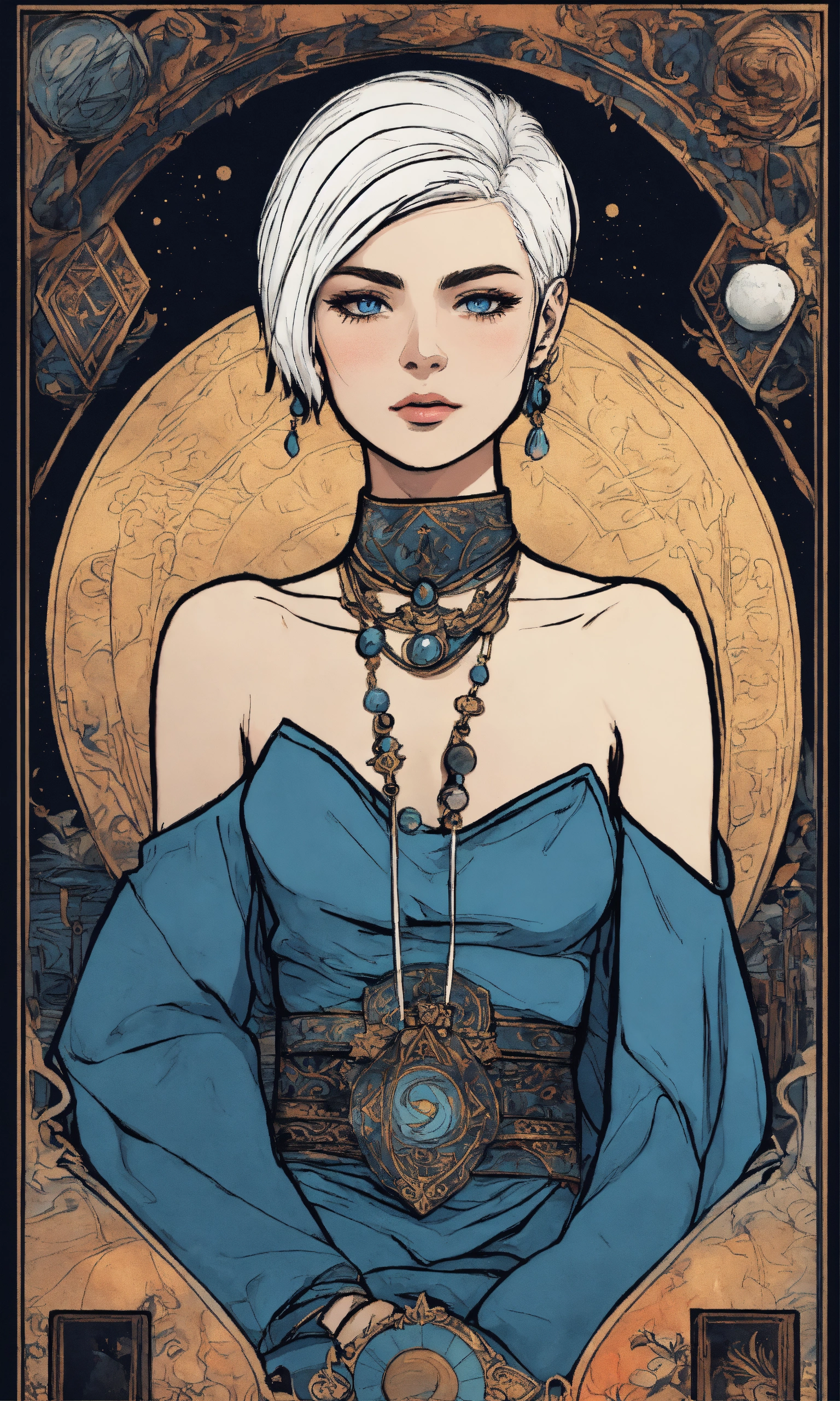 Lexica - A tarot card of an impish and young woman with short white ...