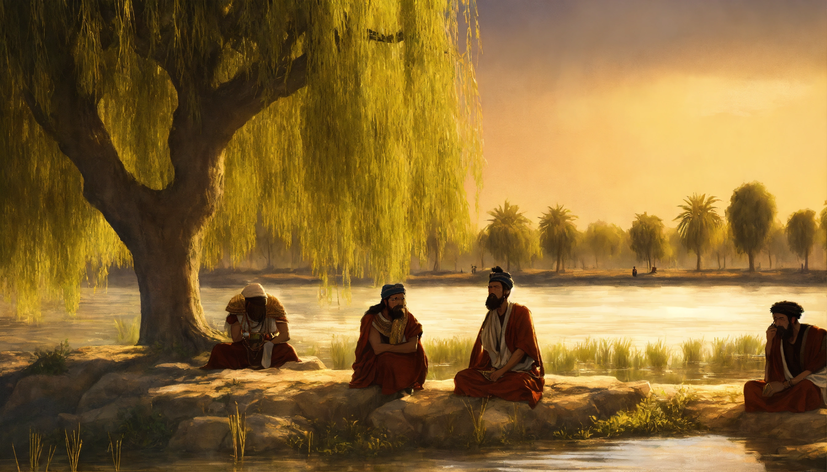Lexica - Israelites with sobbing expressions sit and weep under willow ...