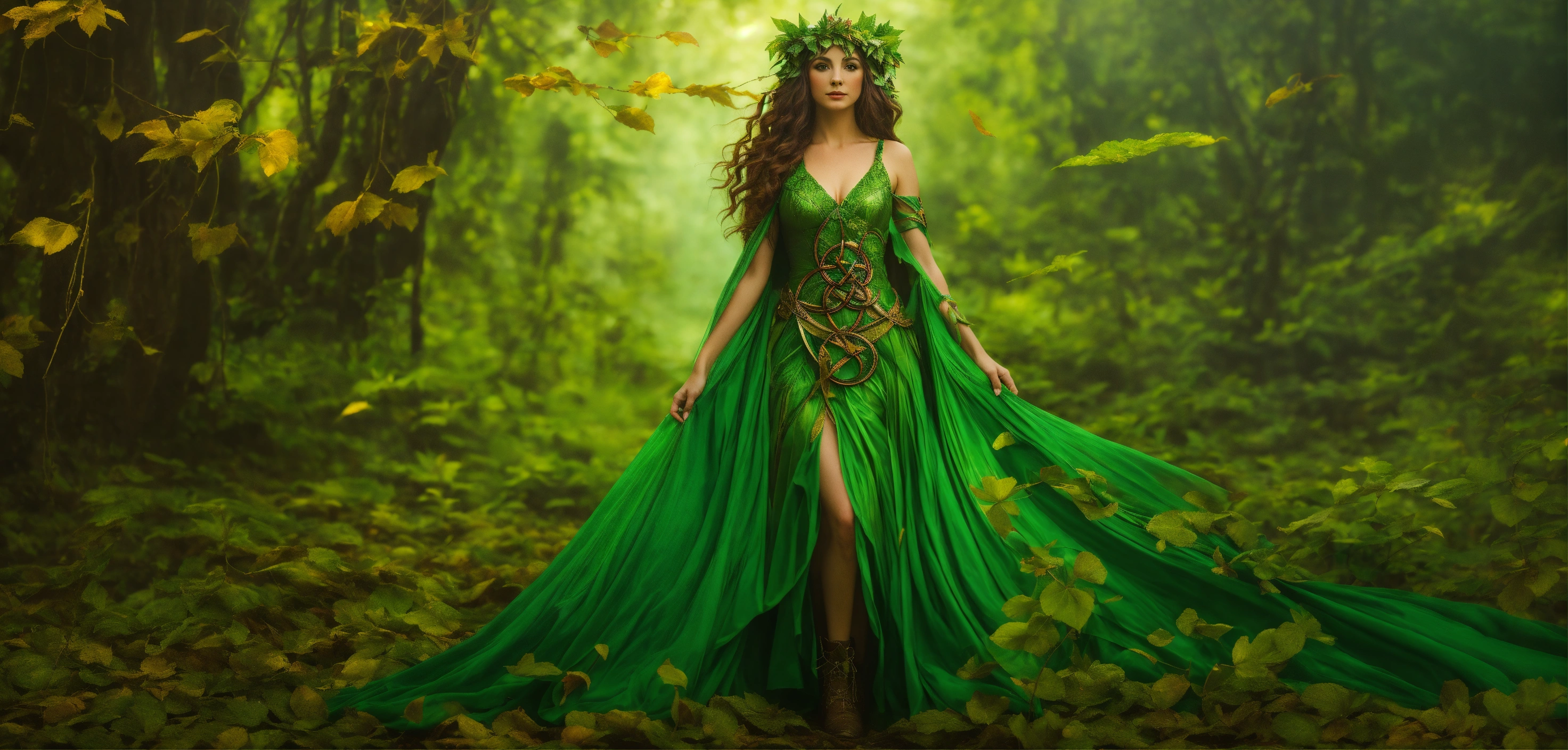 Lexica - The pagan celtic green woman with leaves, 8k