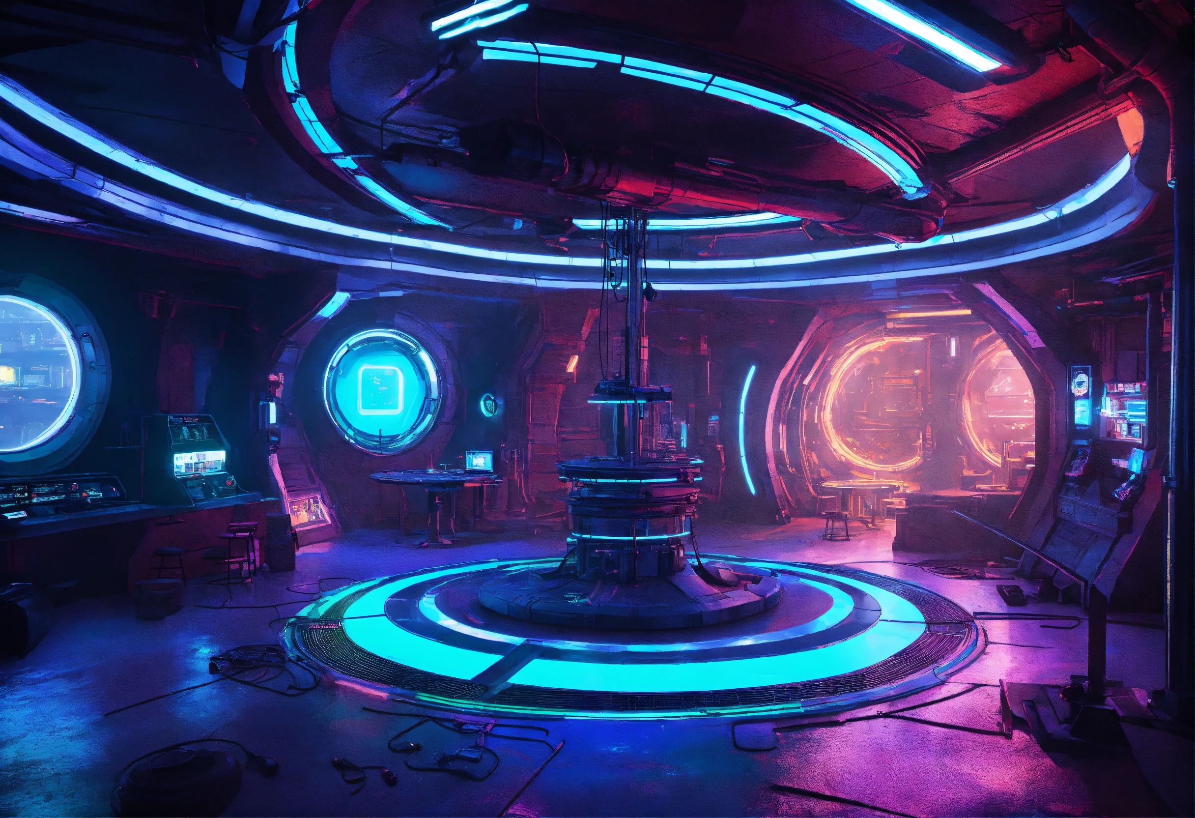 Lexica - Underground sci-fi base with cool colors and neon lighting ...