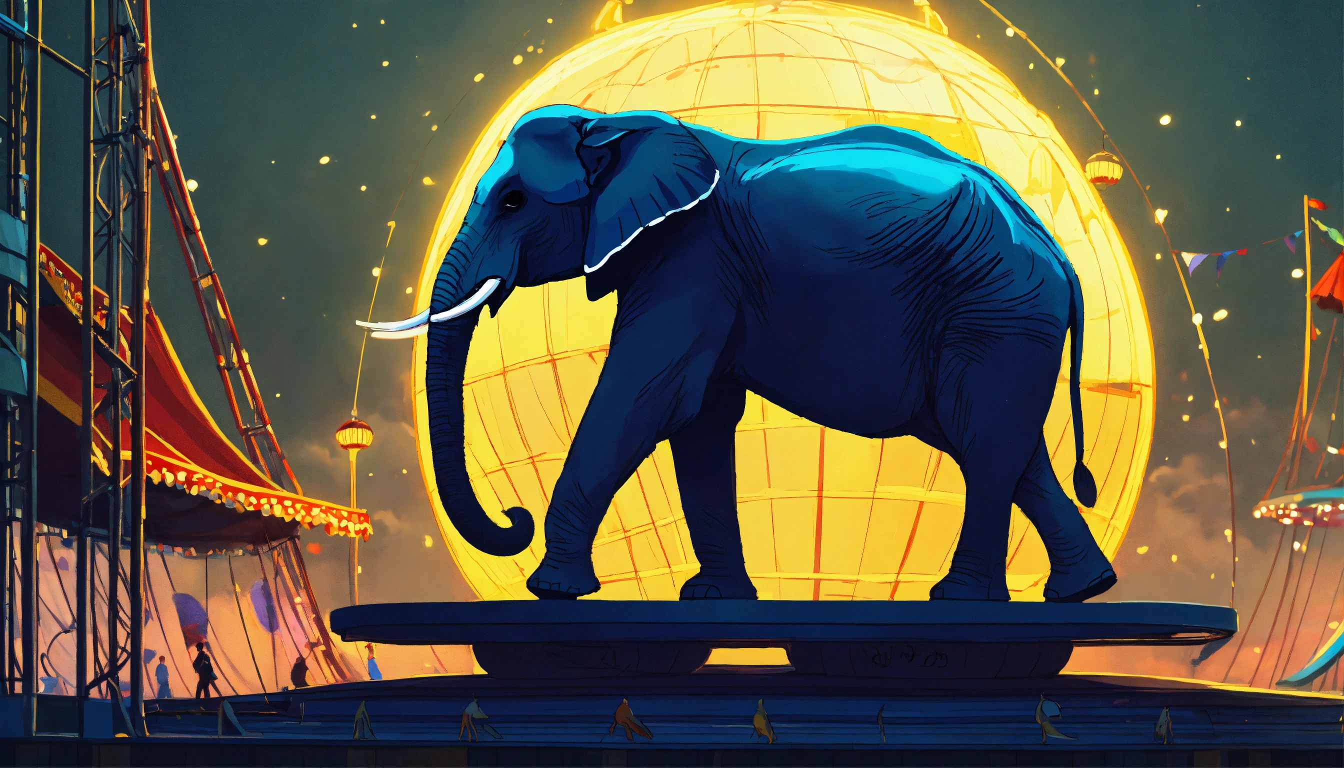 Lexica - Create a high resolution artwork of an elephant on a circus ...