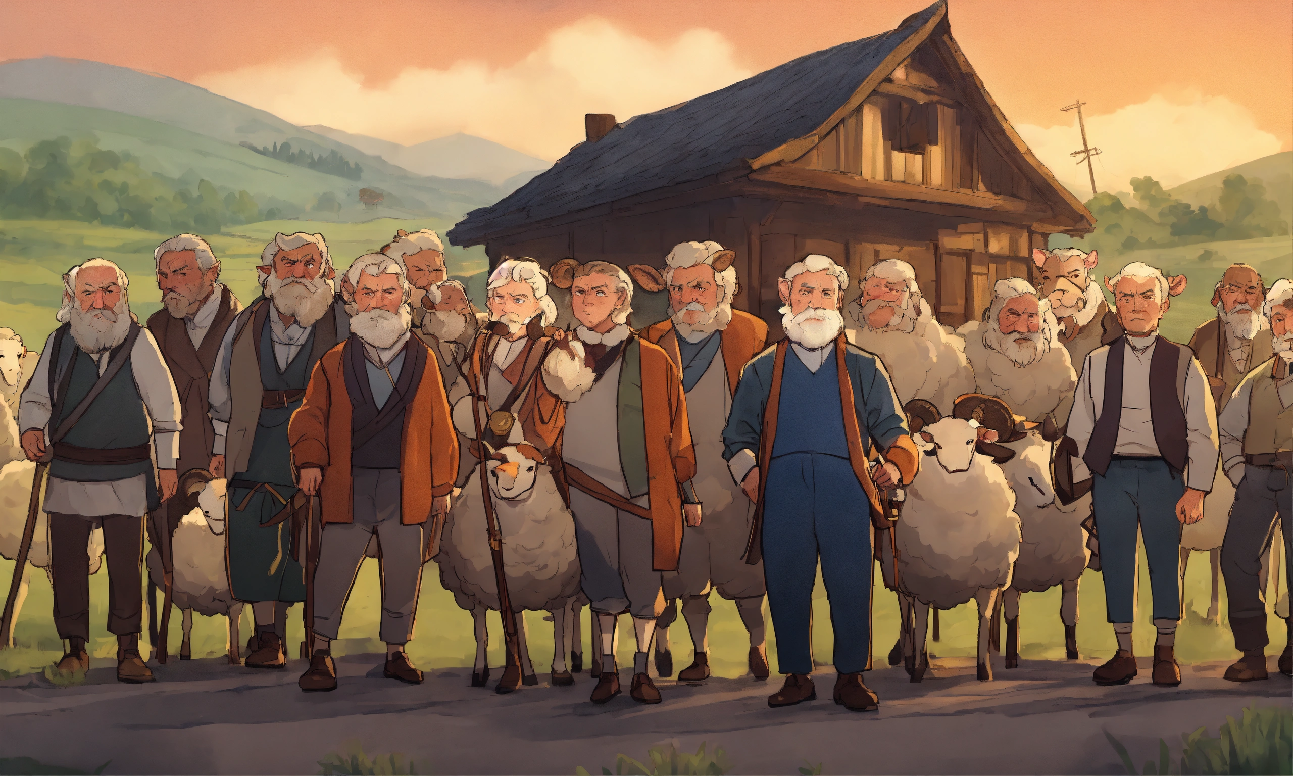 Lexica - Very high detailed 2d illustration, closeup of 10 angry older ...