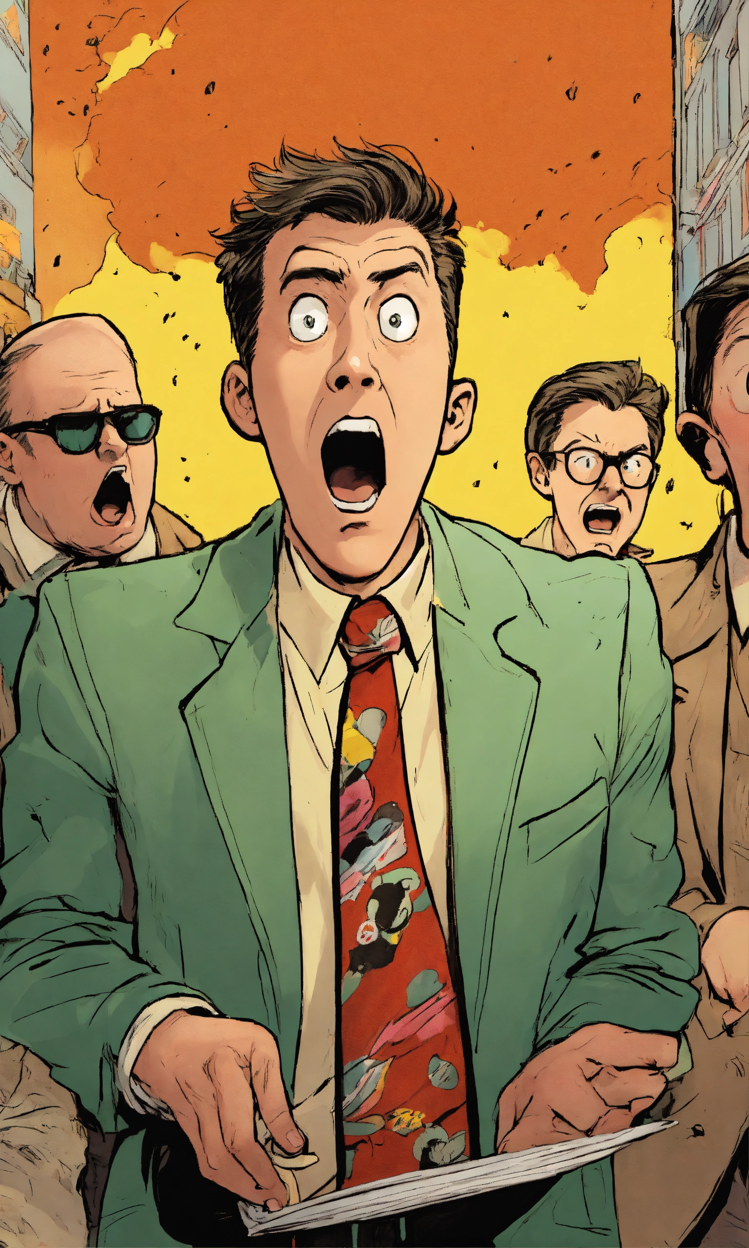 Lexica - A hysteric news reporter, with exaggerated features and a ...