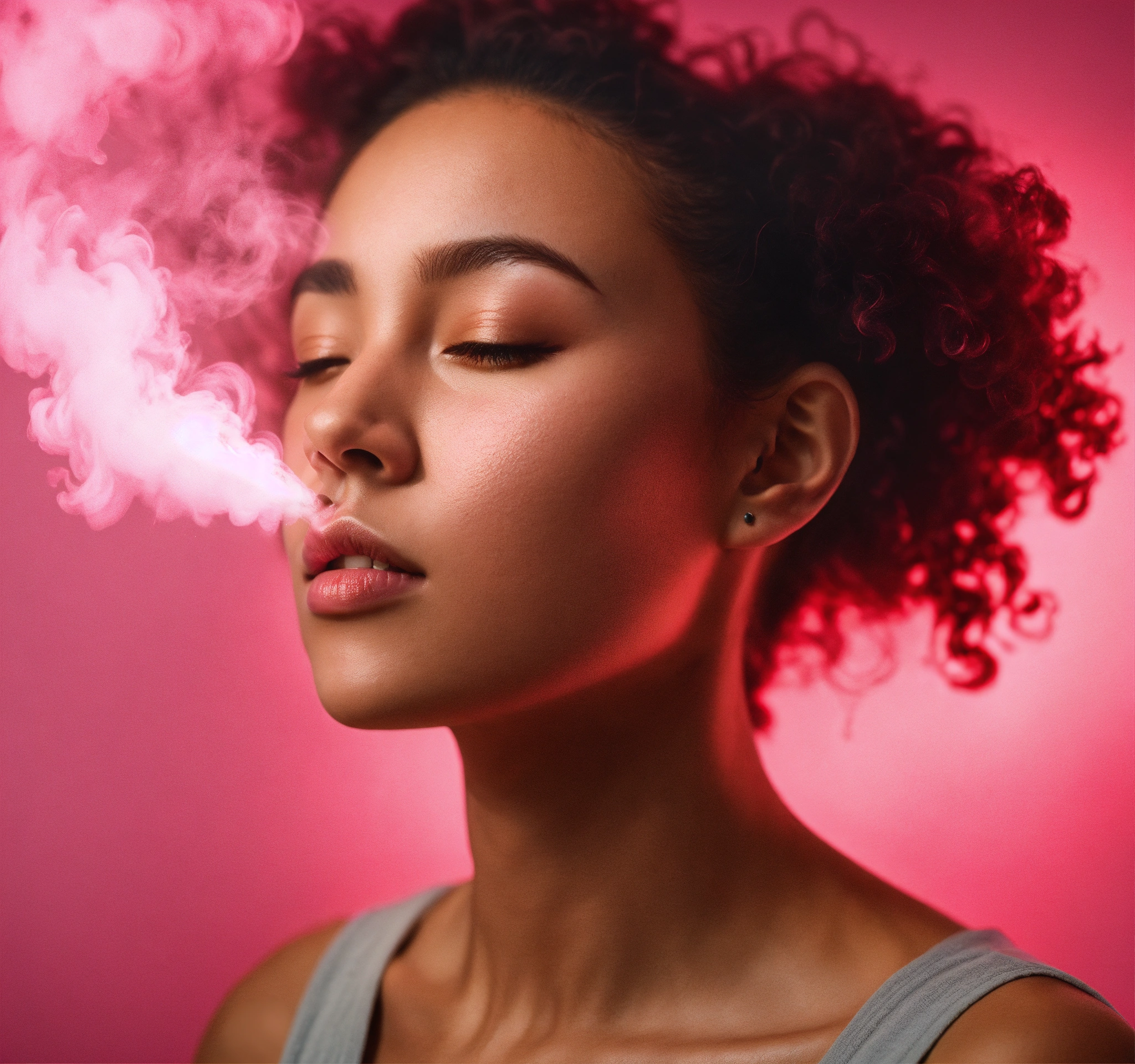 Lexica - Clear ambient glowing pink background, mixed race female steam ...