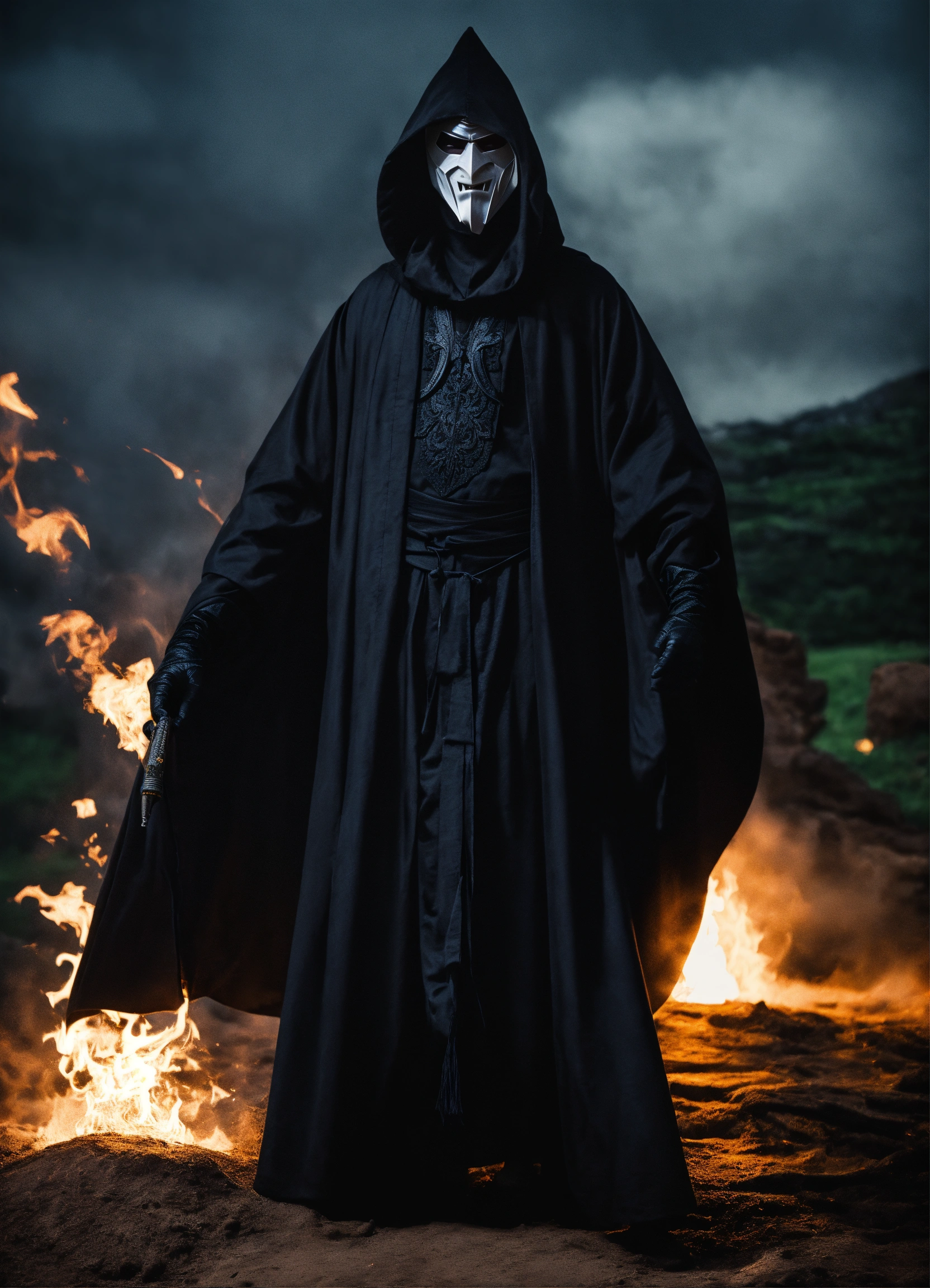 Lexica - White masked man wearing black robes, evil wizard