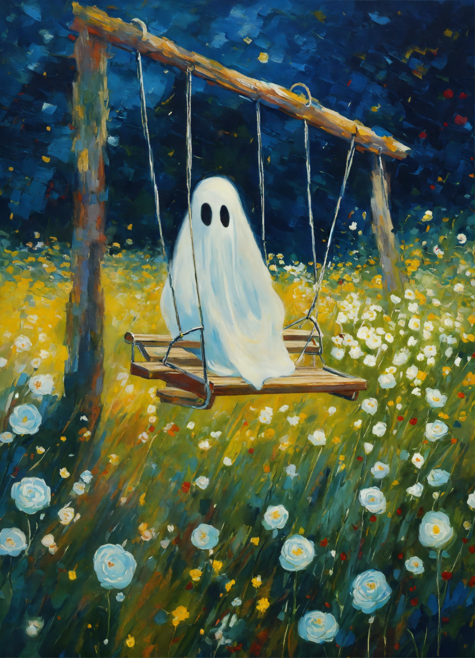 Lexica - Impressionist painting of a lonely small white ghost ...