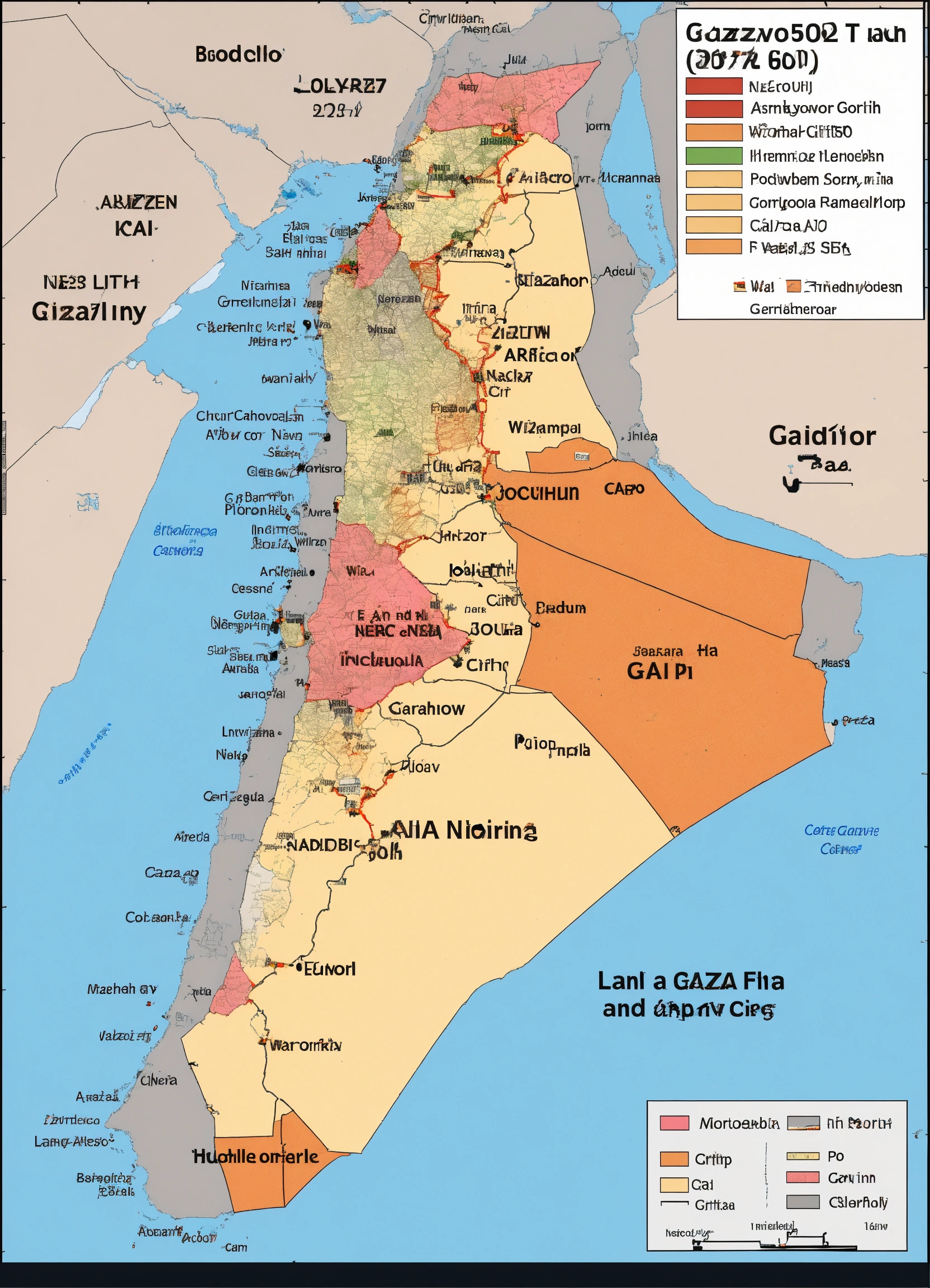 Lexica - Gaza city, map, land, geography, collapsed buildings, war.