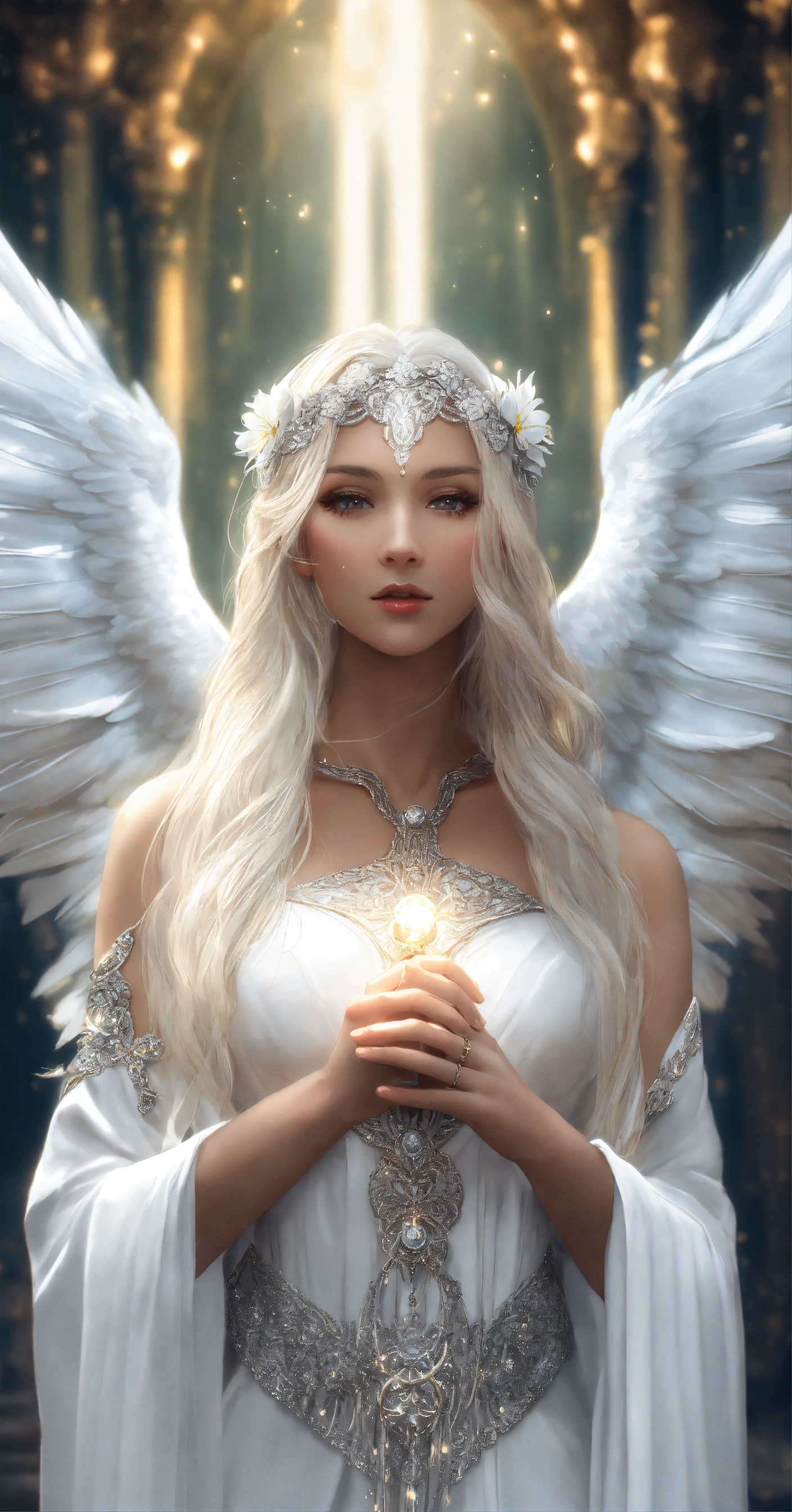 Lexica - Beautiful and perfect Angel Priestess woman with white angel ...