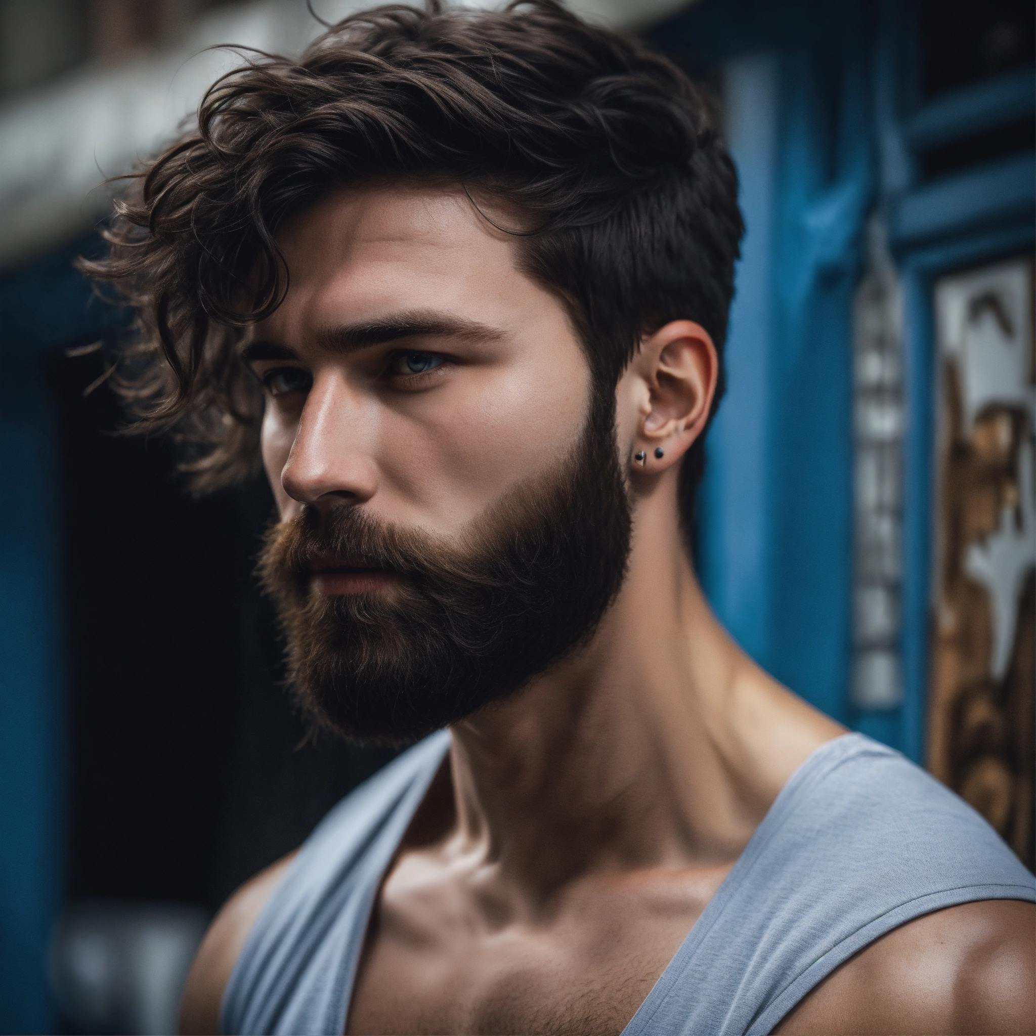 Lexica - Hot white boy face blue ayes black hair muscular face and beard