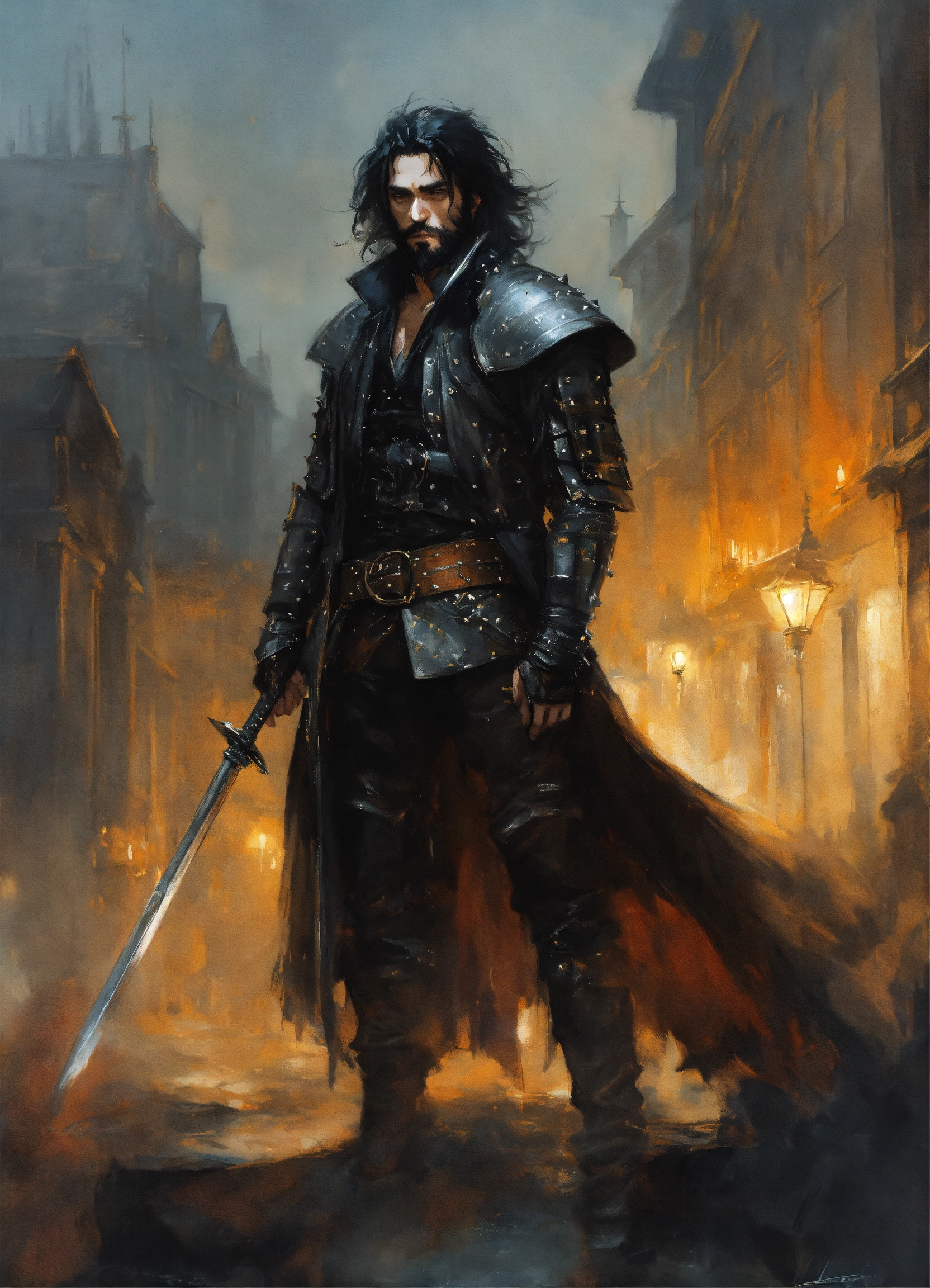 Lexica - Vampire hunter wearing studded leather armor with black hair ...