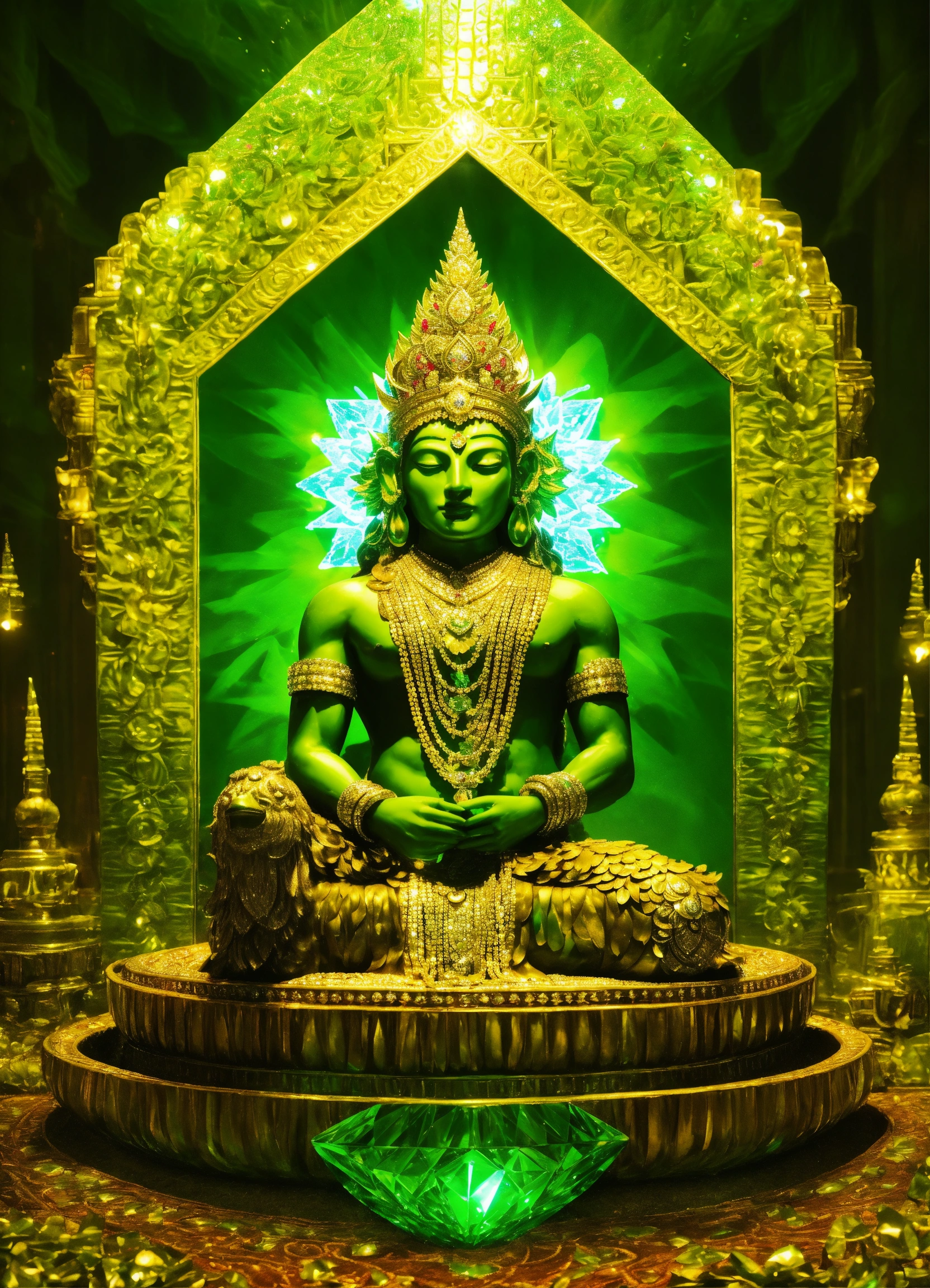 Lexica - Brahma made of diamonds and flashing green DMT throne