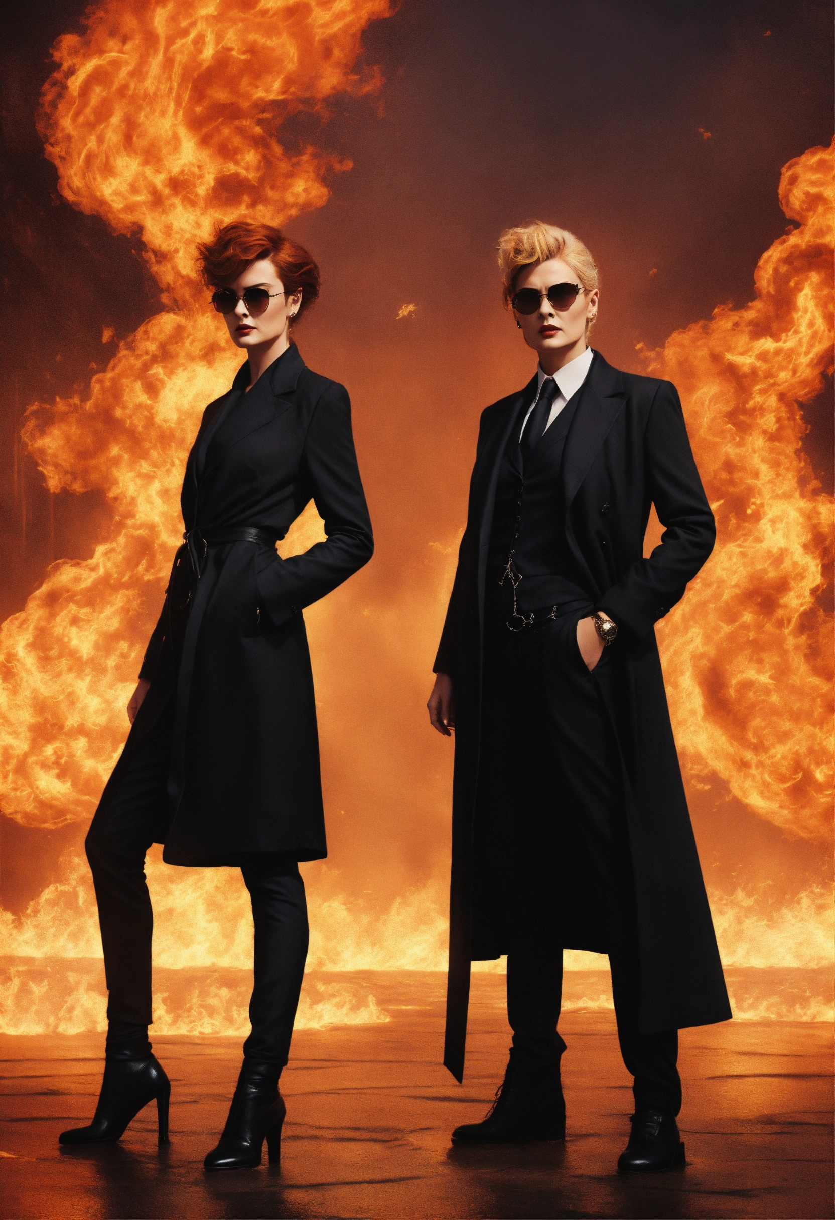 Lexica - Good omens as woman, female Crowley wearing black clothes suit