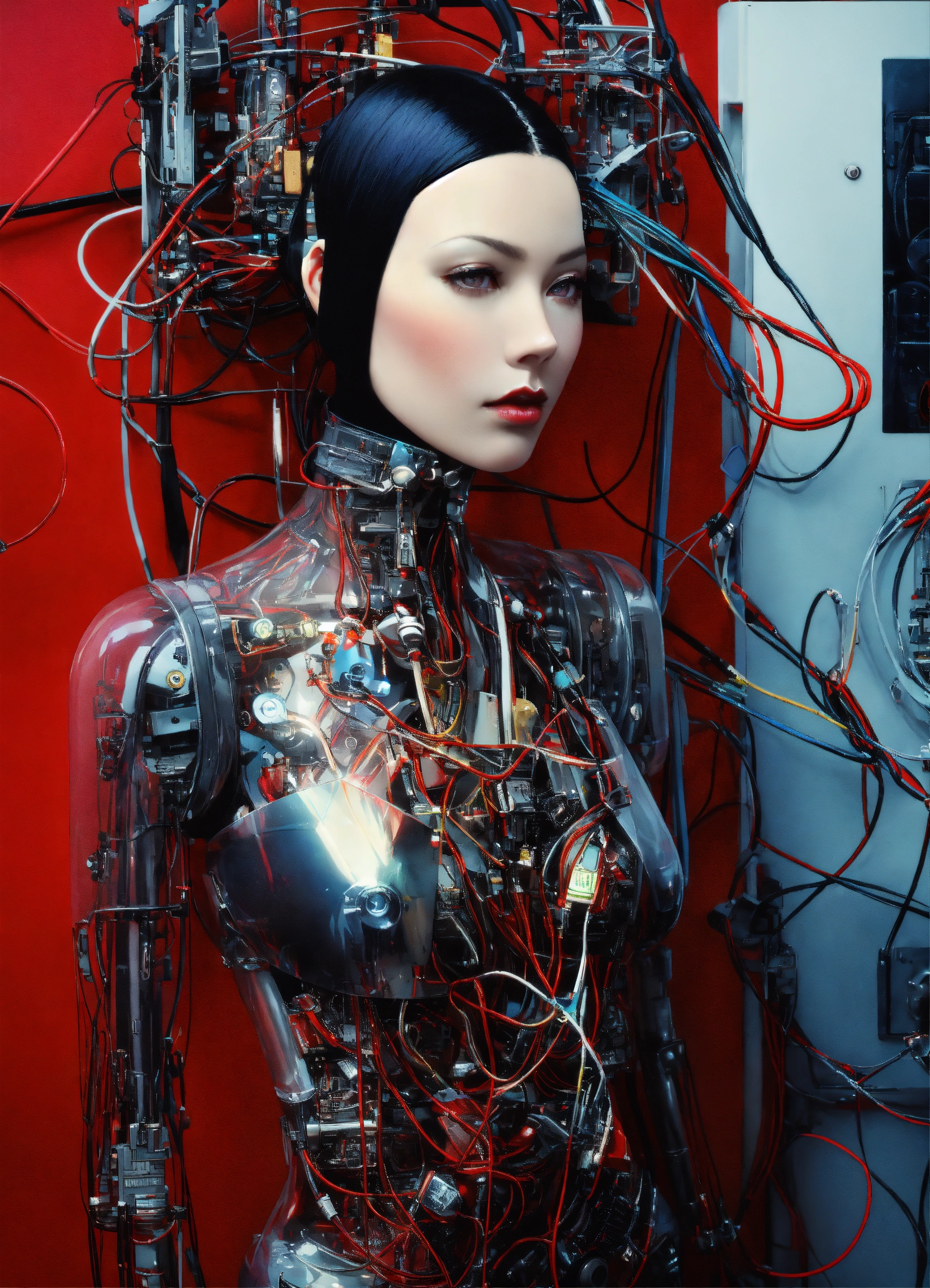 Lexica - Half body Photography, in front of a red wall, a futuristic ...